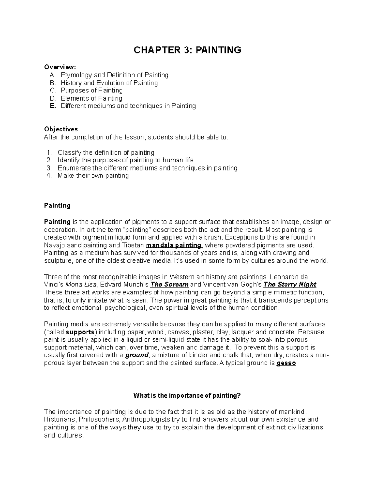 Chapter 3 It's All About Painting - CHAPTER 3: PAINTING Overview: A ...