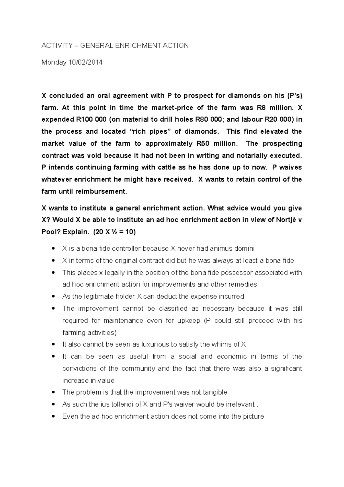 General enrichment action Summary of Lecture Notes and notes thereon ...