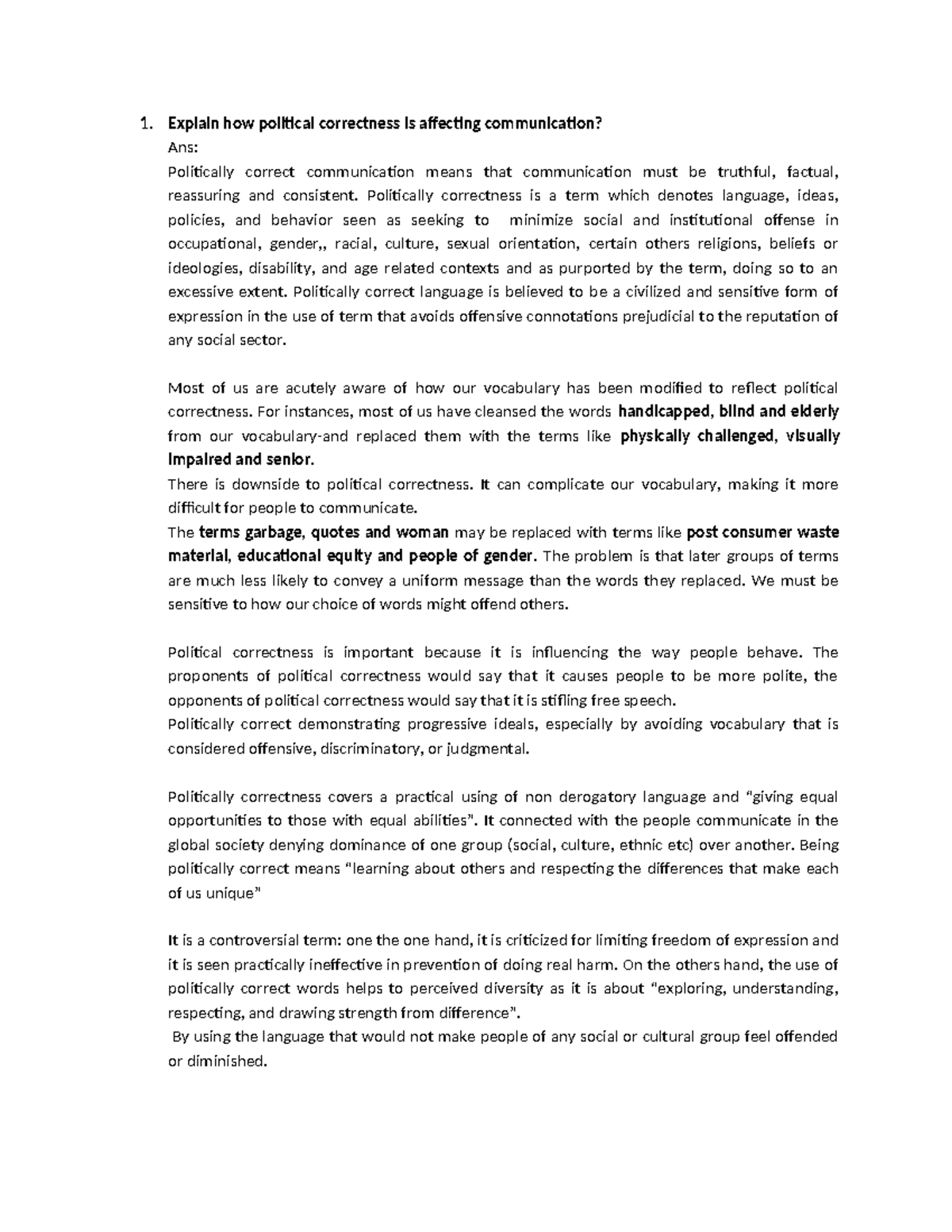 Communication assignment - Alisha - Explain how political correctness is affecting communication ...