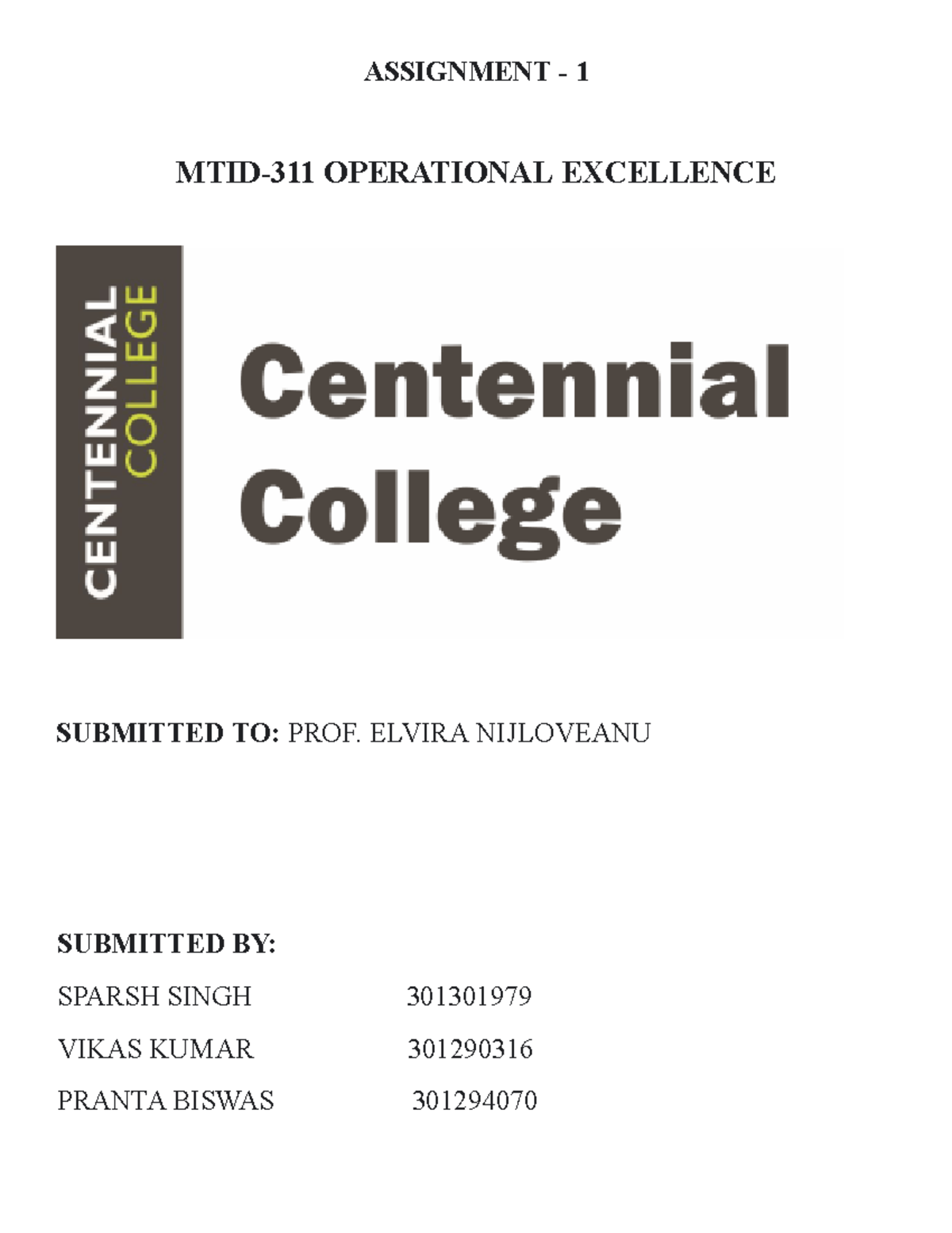 Operational Excellence Assignment 1 - ASSIGNMENT - 1 MTID-311 ...