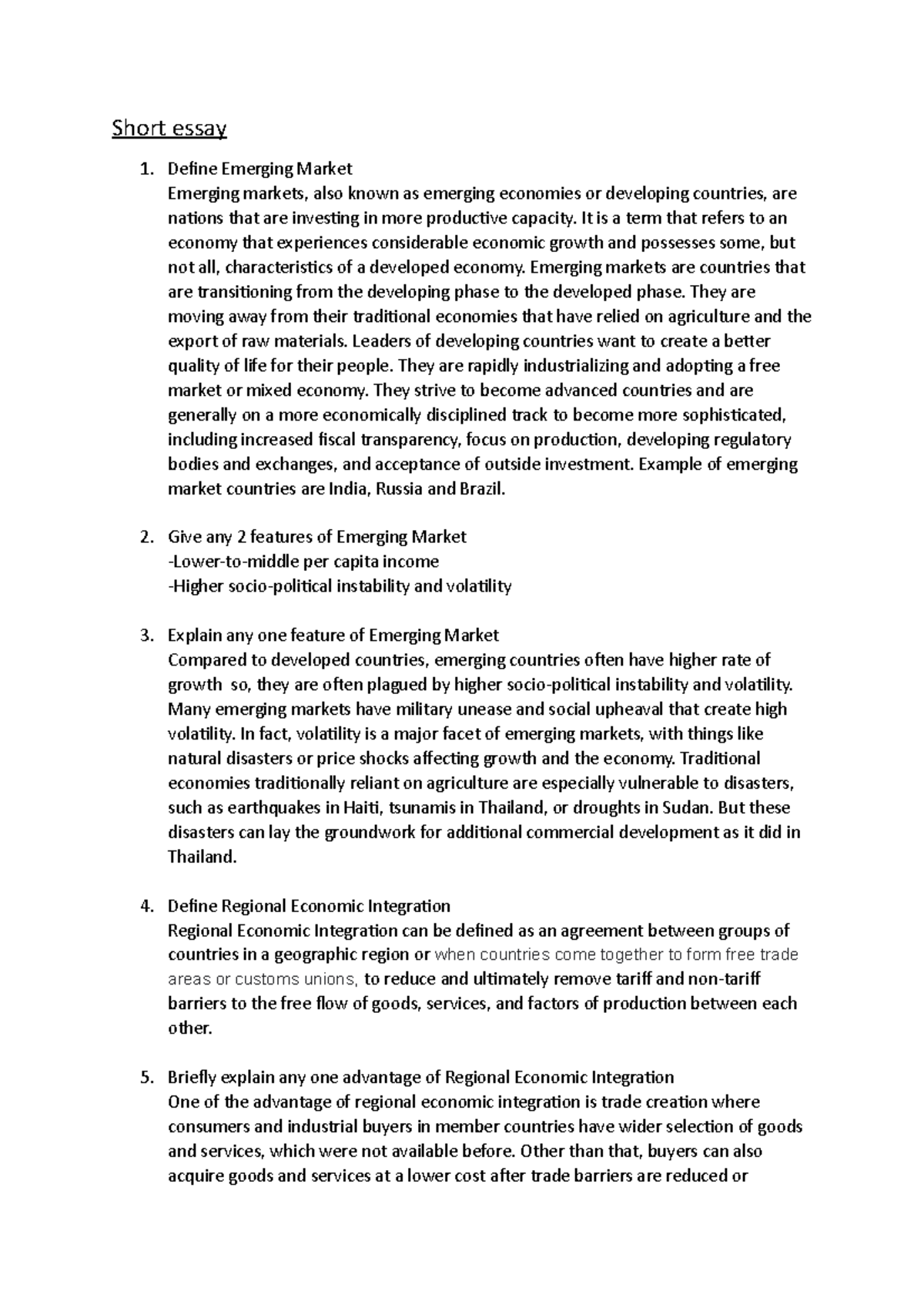 Short essay international business - Short essay Define Emerging Market ...