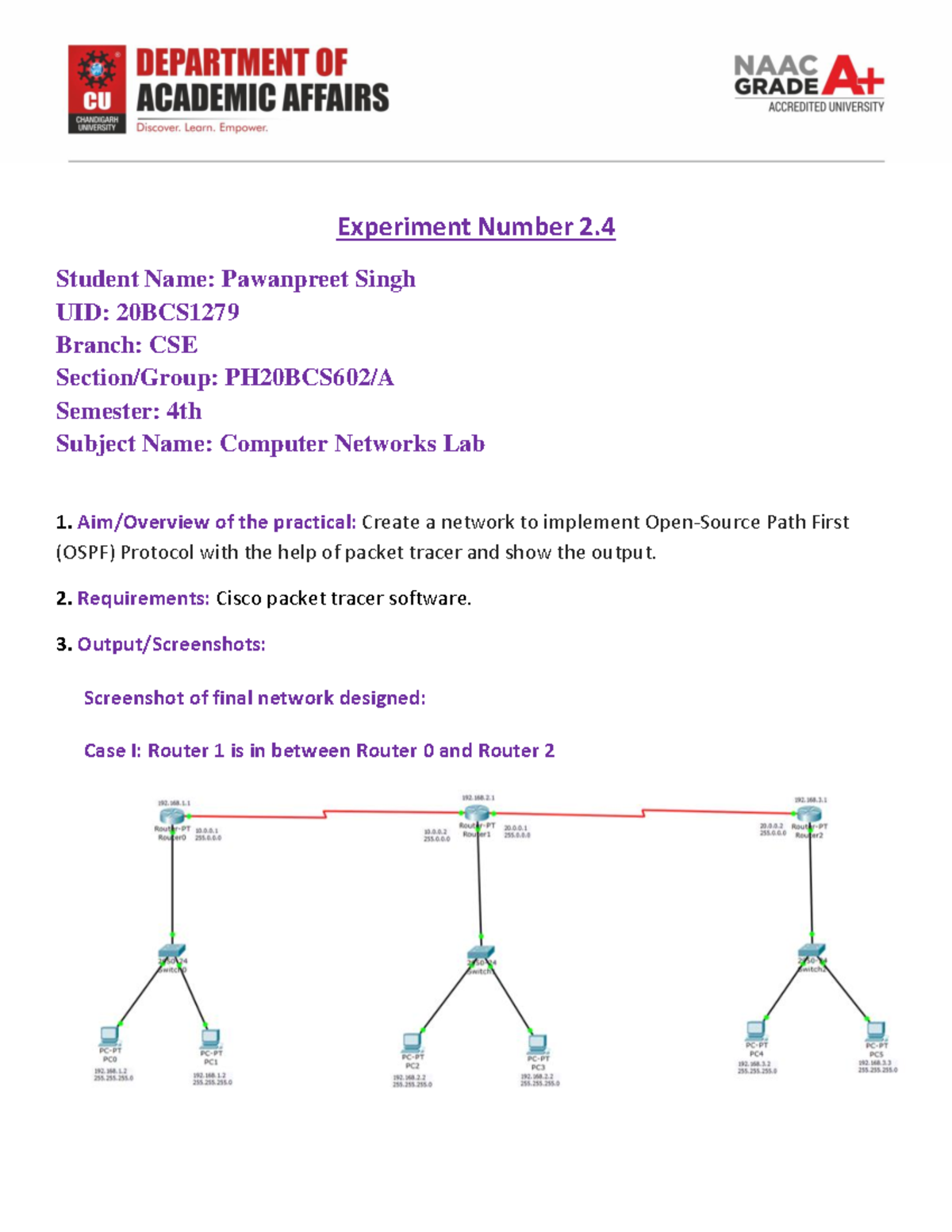 20BCS1279 2.4 CN LAB - wsws ws - Experiment Number 2. Student Name: Pawanpreet Singh UID: 20BCS ...