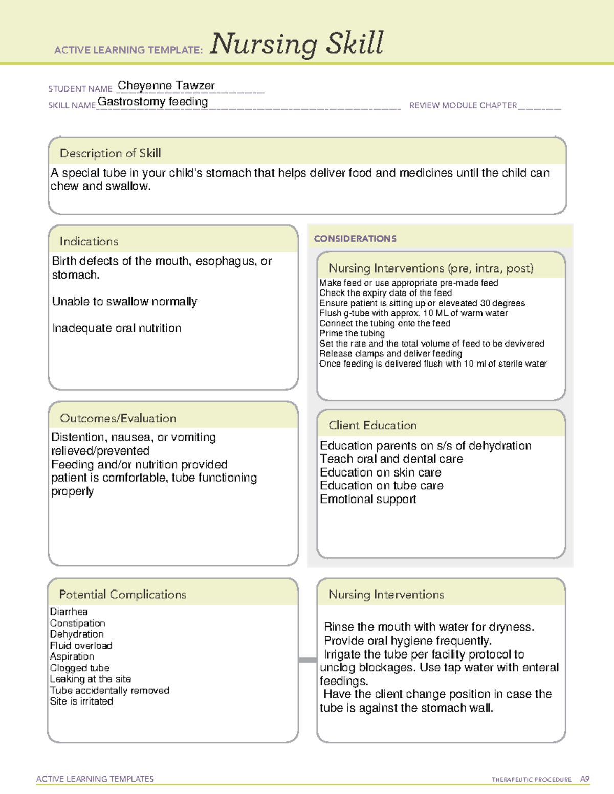 Nursing Skills G tube Feeding ACTIVE LEARNING TEMPLATES THERAPEUTIC
