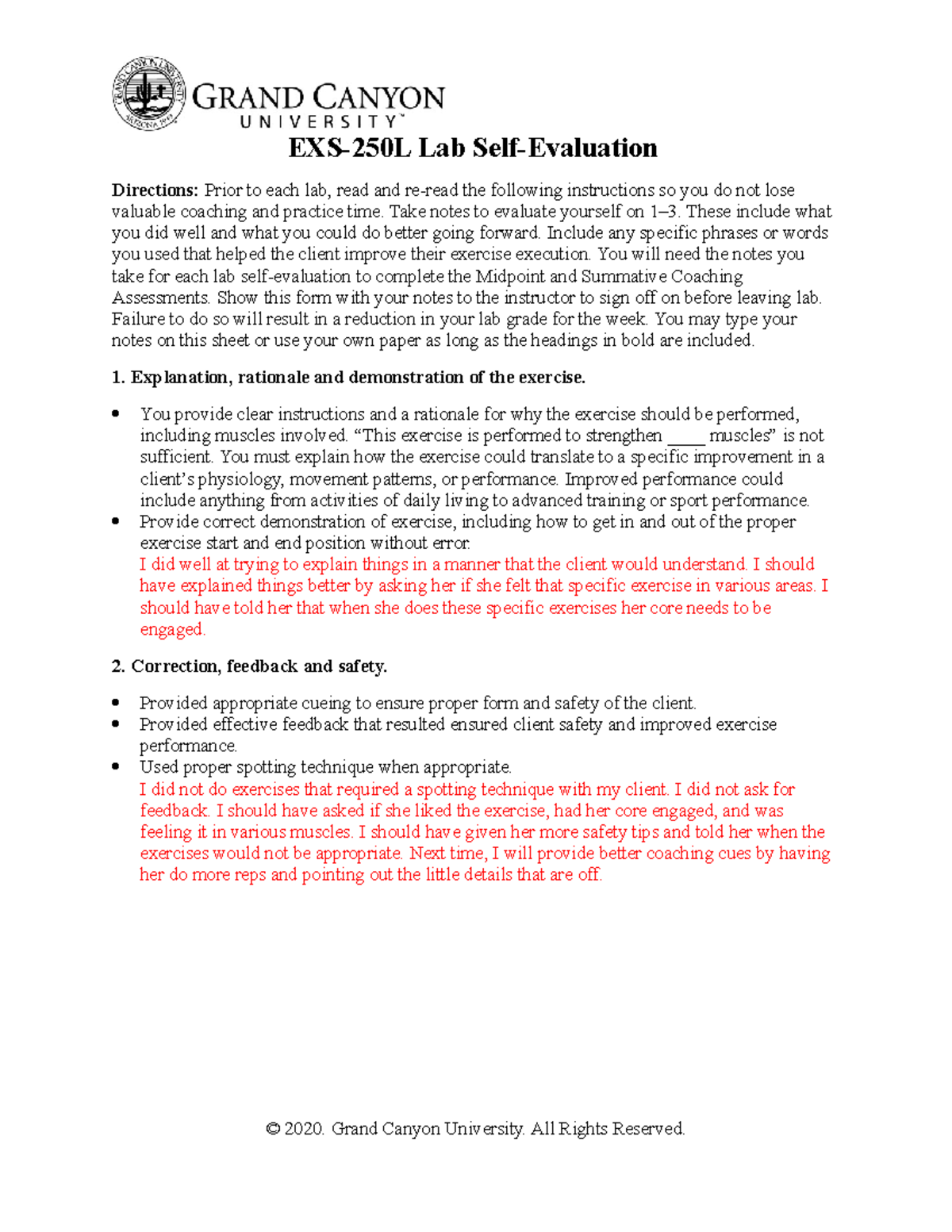 LAB 1- SELF Evaluation - in class lab - EXS-250L Lab Self-Evaluation ...