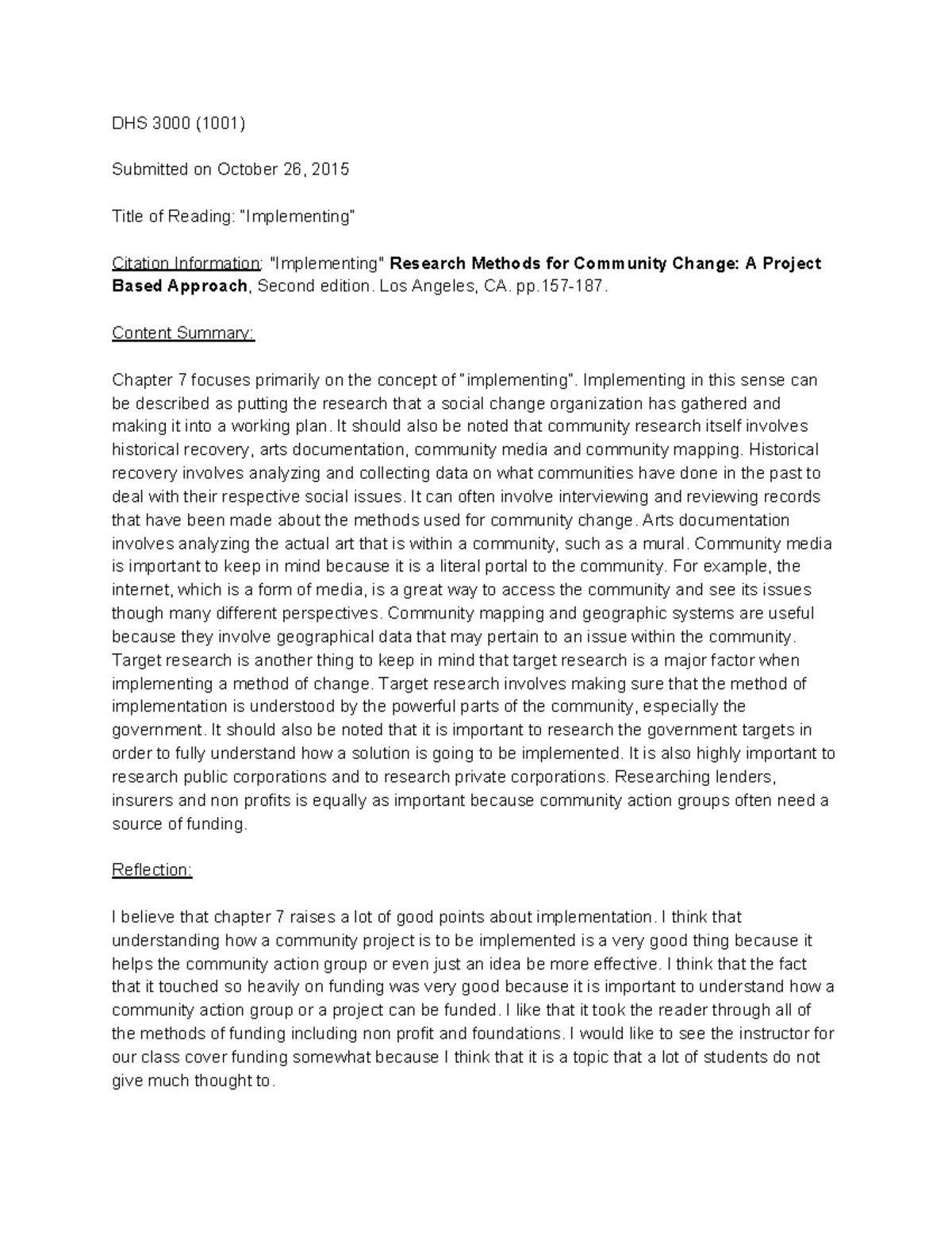 DHS 3000 Chapter 7 Journal Entry - DHS (1001) Submitted on October 26 ...