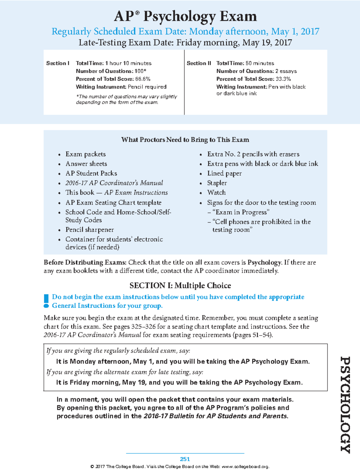 Ap exam instructions psychology 2016 - 251 PSYCHOLOGY What Proctors ...