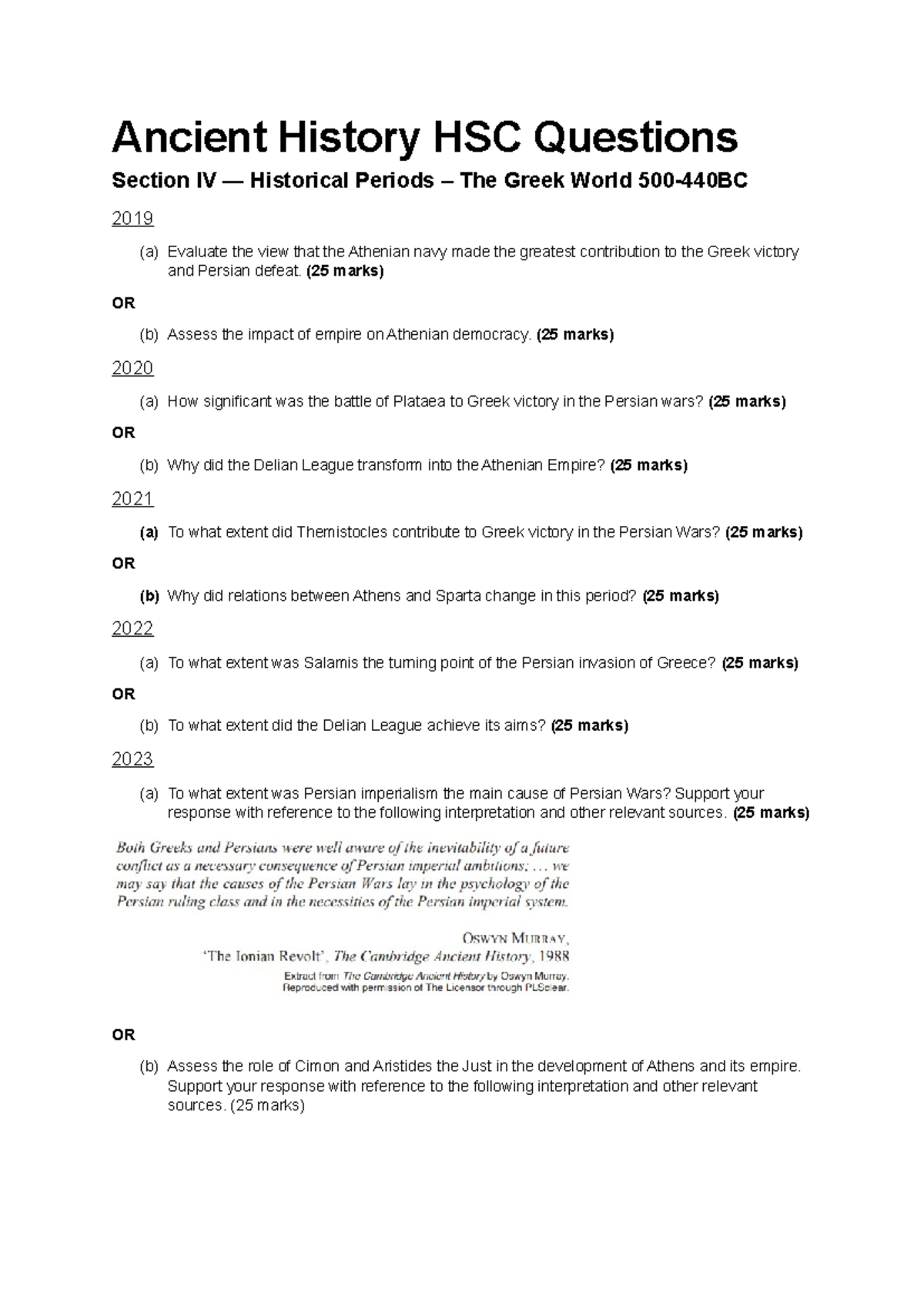 HSC Section IV - HSC Questions - Ancient History HSC Questions Section ...