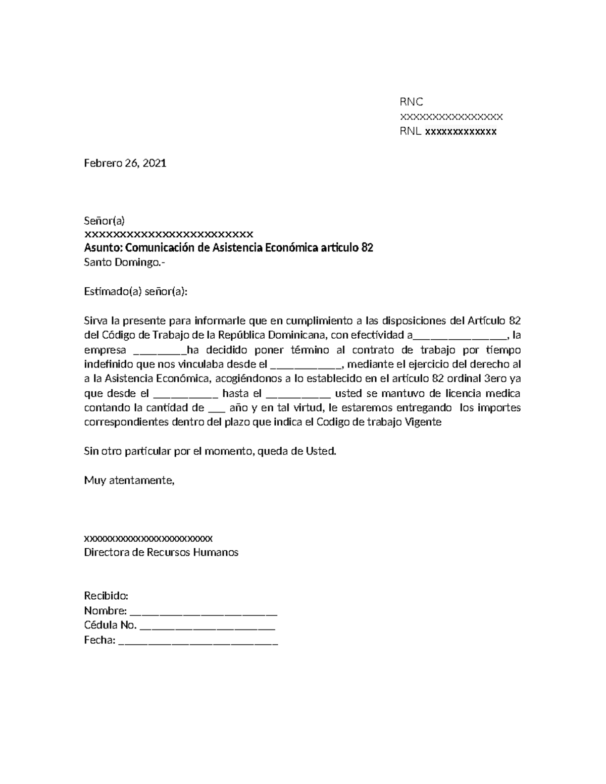 Modelo DE Carta DE Asistencia Ecomica Empleado Y Empleador - RNC ...