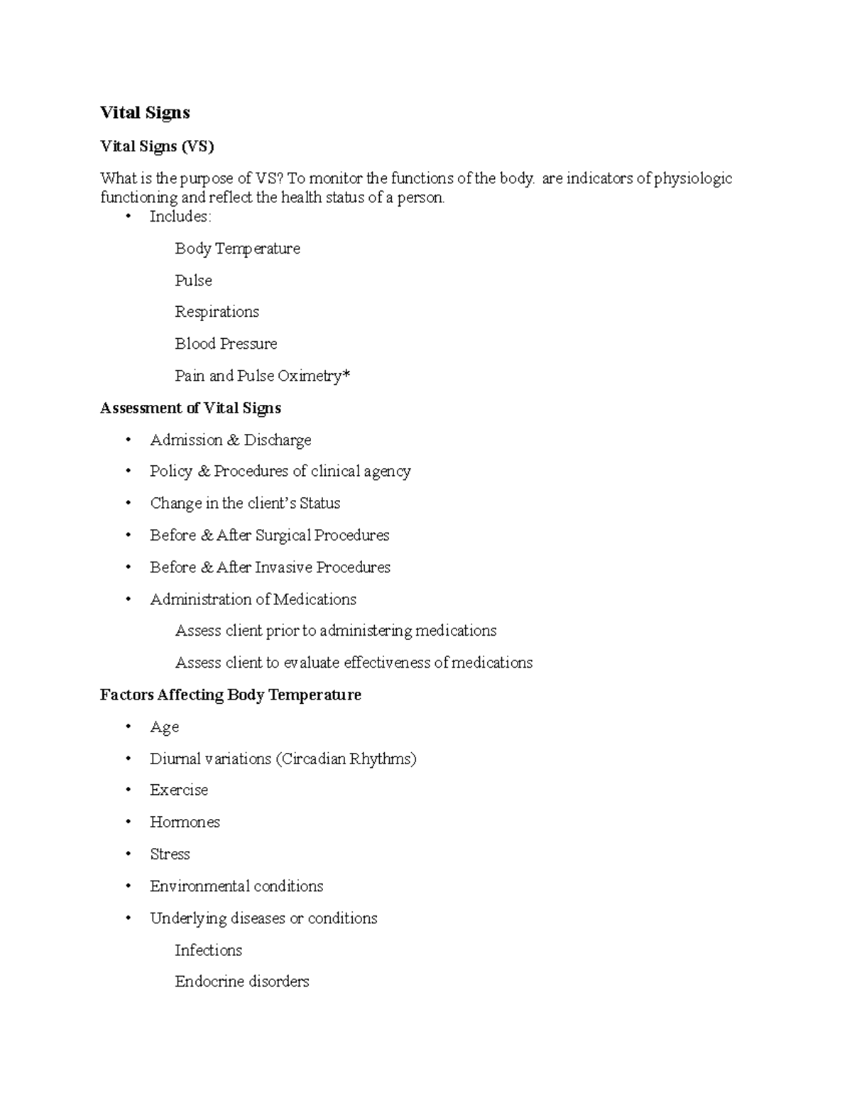 Vital Signs Notes - Vital Signs Vital Signs (VS) What is the purpose of ...