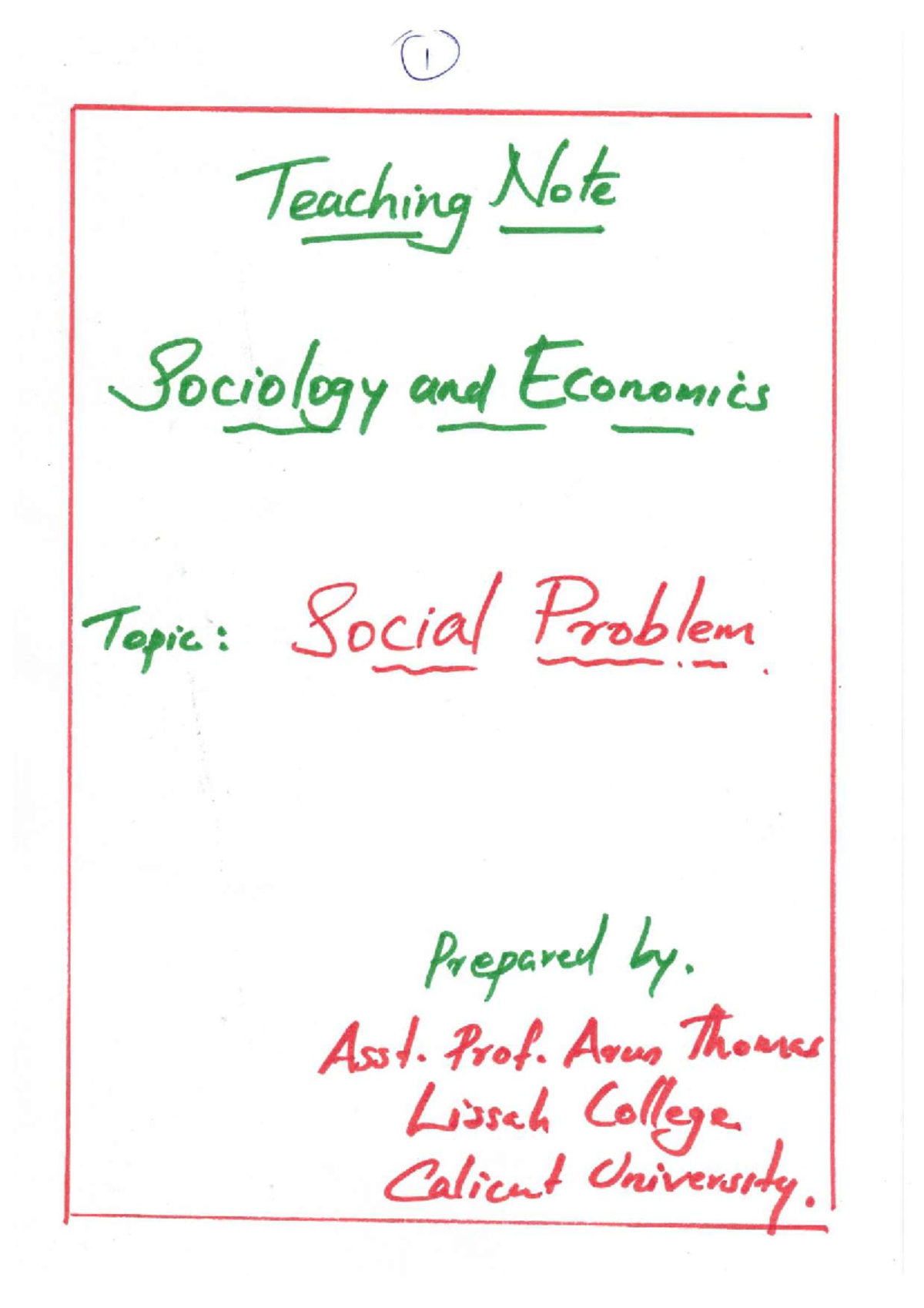 Teaching Note on the topic Social Problem - Master of Social Work - Studocu