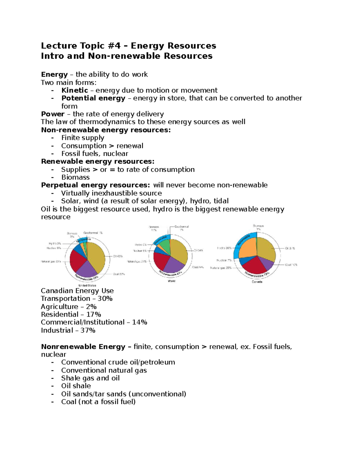 Lecture Topic #4 - Lecture Topic #4 – Energy Resources Intro and Non ...