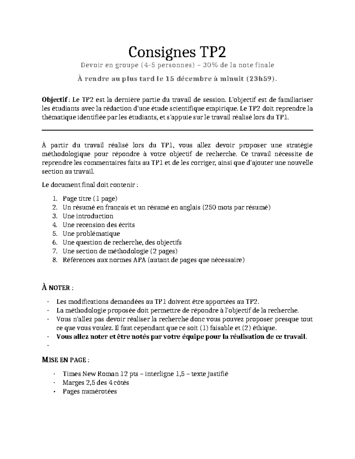 TP2 - consignes - TP2 Informations - Consignes TP Devoir en groupe (4-5 personnes) – 30% de la ...