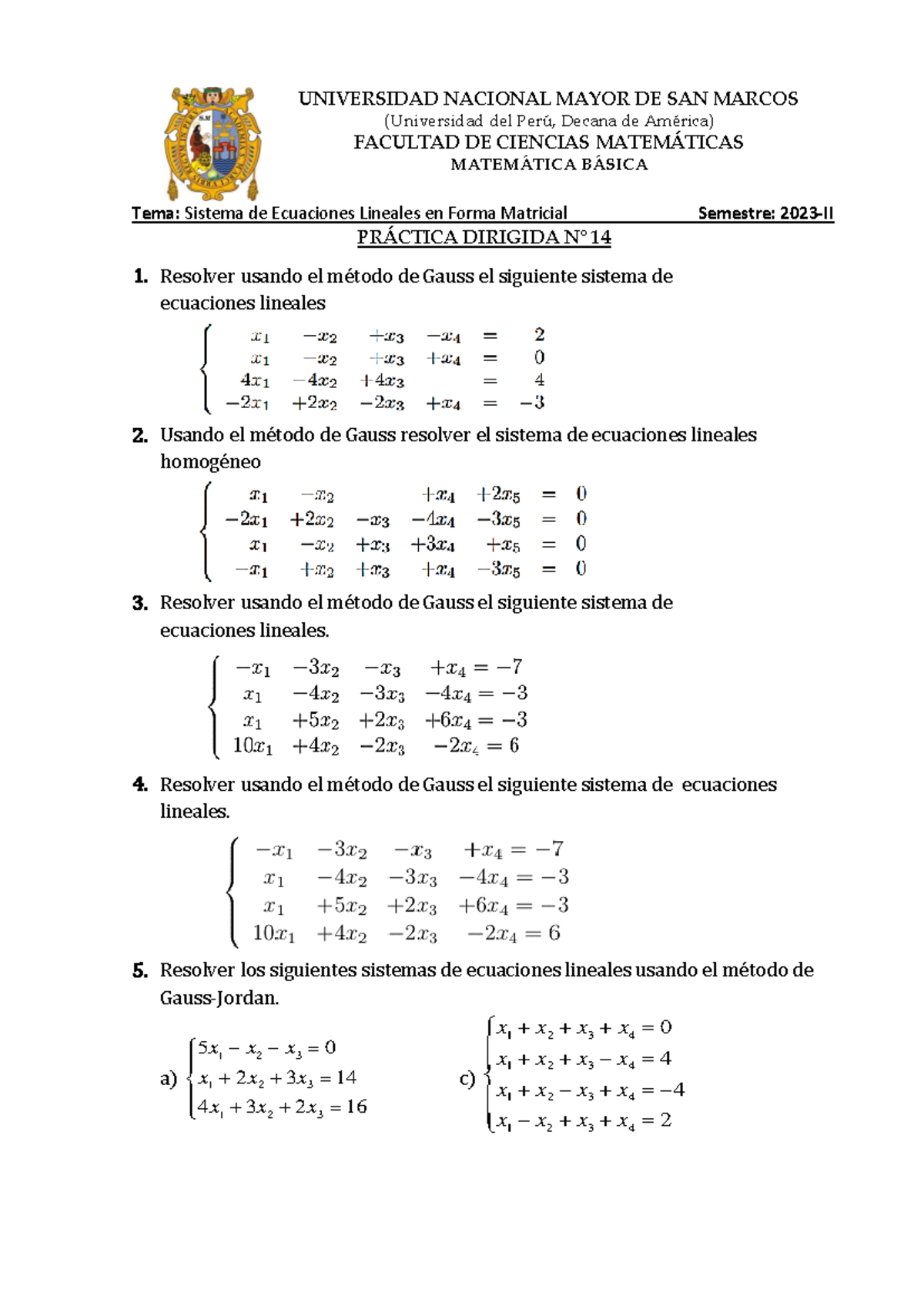 Practica 14 de matematicabasica 2023-2 - UNIVERSIDAD NACIONAL MAYOR DE ...