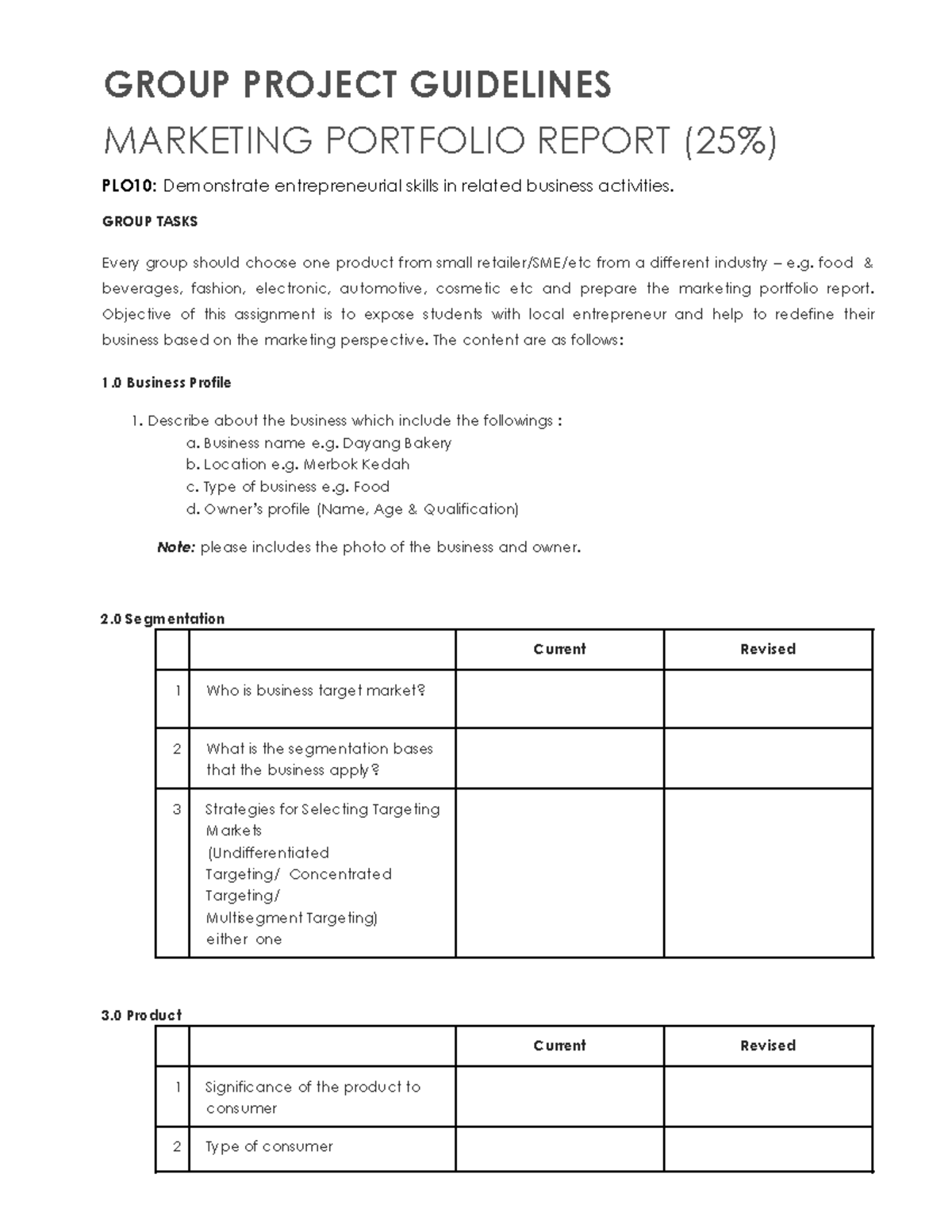 Group Project Guidelines 2022 - GROUP PROJECT GUIDELINES MARKETING PORTFOLIO REPORT (25%) PLO10 ...