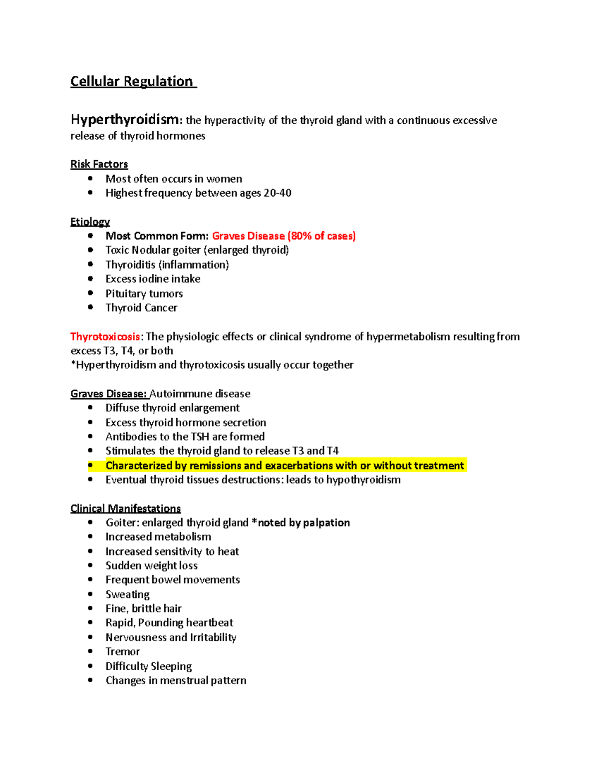 Cellular Regulation outline - Cellular Regulation Hyperthyroidism: the ...