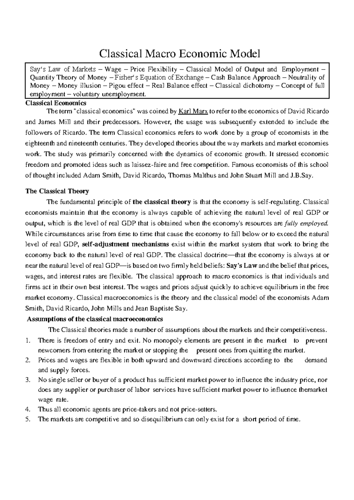 Classical Macro Economic Model - Classical Macro Economic Model ...