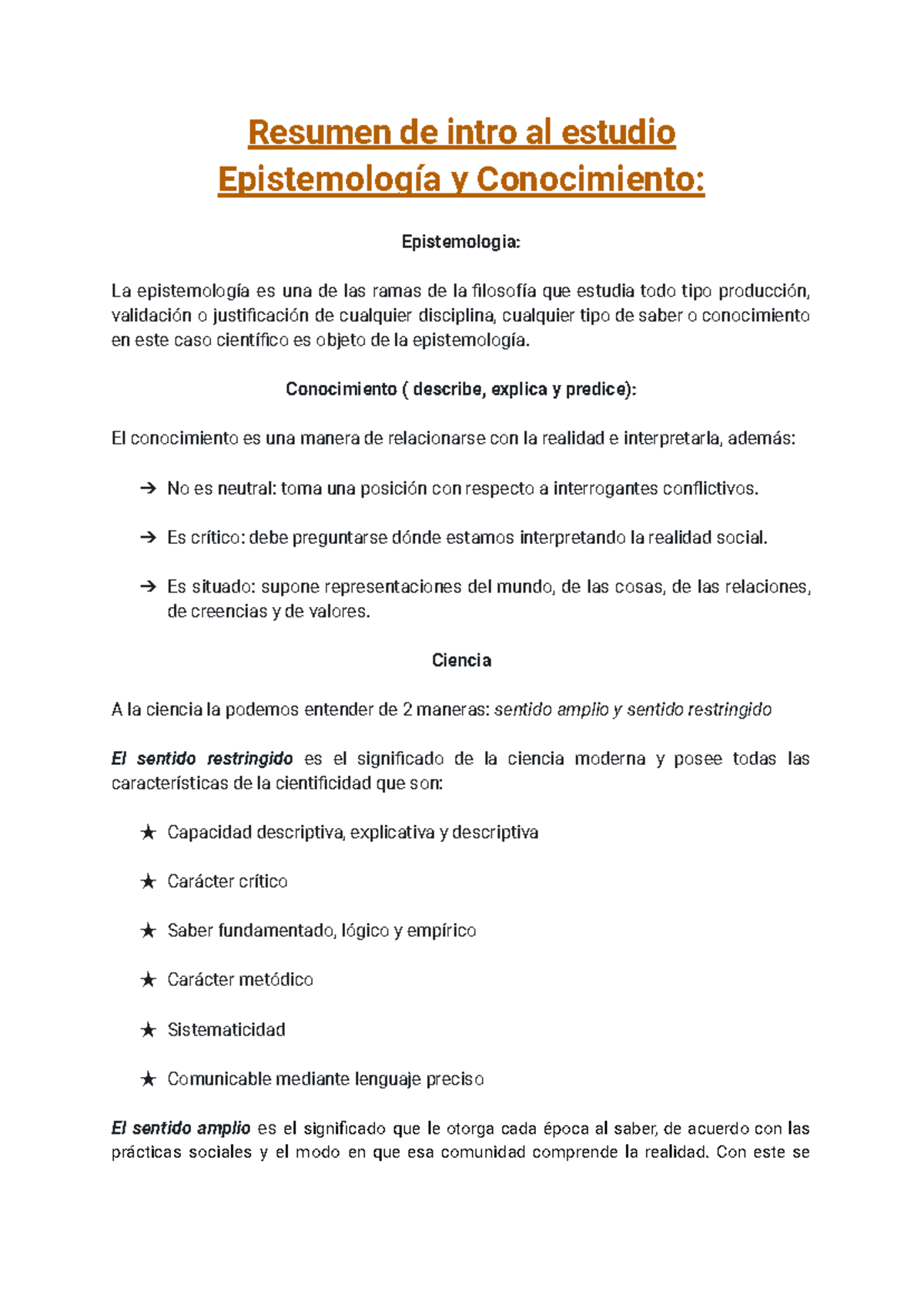Resumen de intro al estudio - Resumen de intro al estudio Epistemología ...
