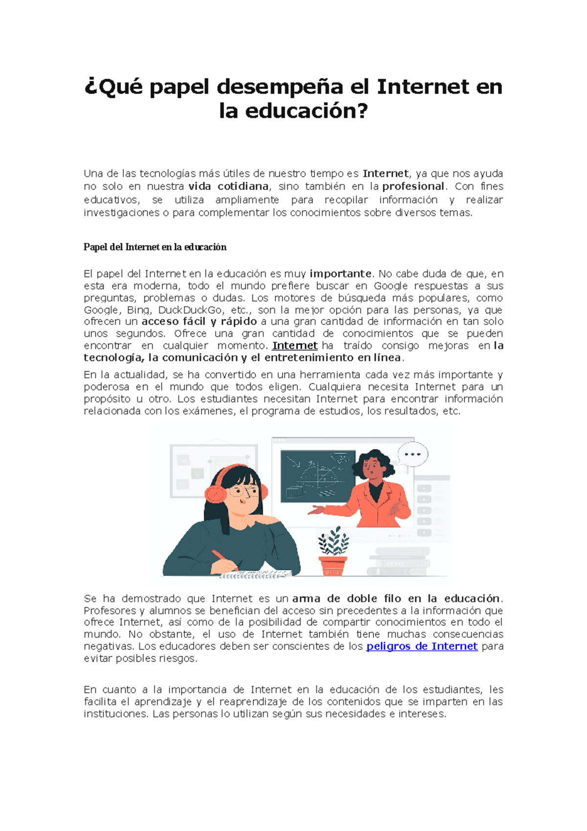 Lectura sobre importancia del internet en el aprendizajes - ¿Qué papel ...