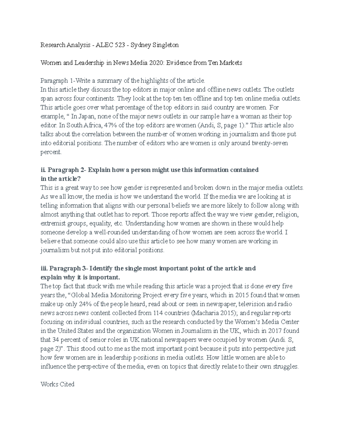 Research Analysis Project - ALEC 523 - Research Analysis - ALEC 523 ...