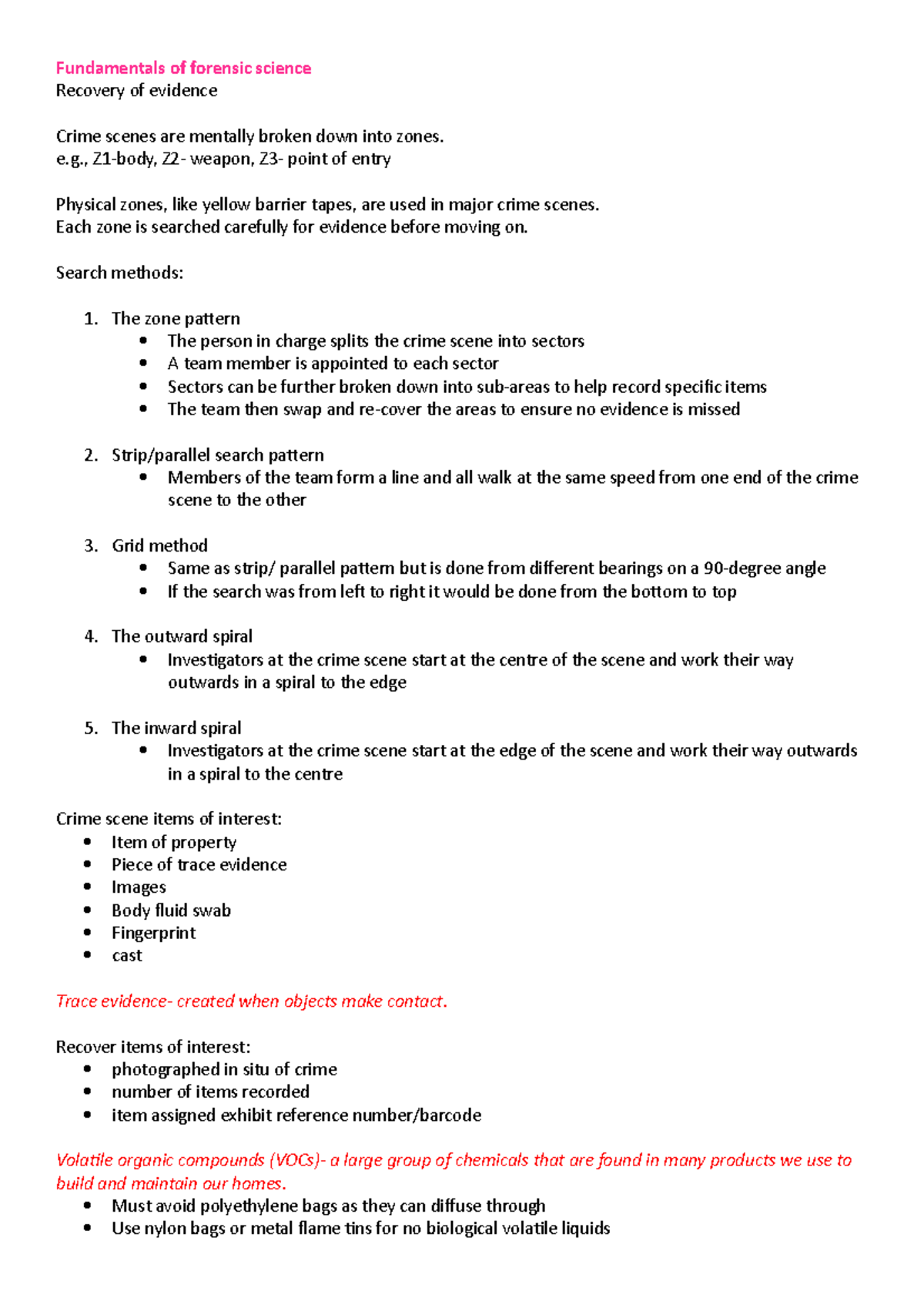 W2 recover of evidence notes - Fundamentals of forensic science ...