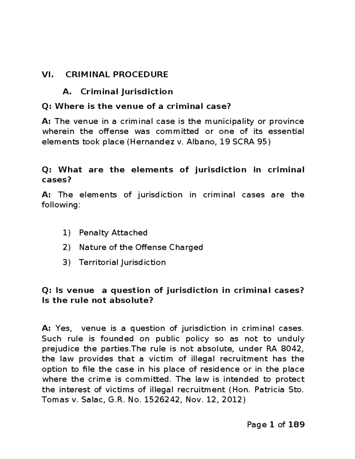 Crim Pro-Reviewer-FInal - VI. CRIMINAL PROCEDURE A. Criminal ...