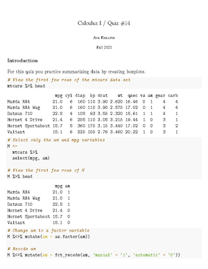 Test1 - Calculus homework example - Calculus I / Test Ava Reaume Fall ...