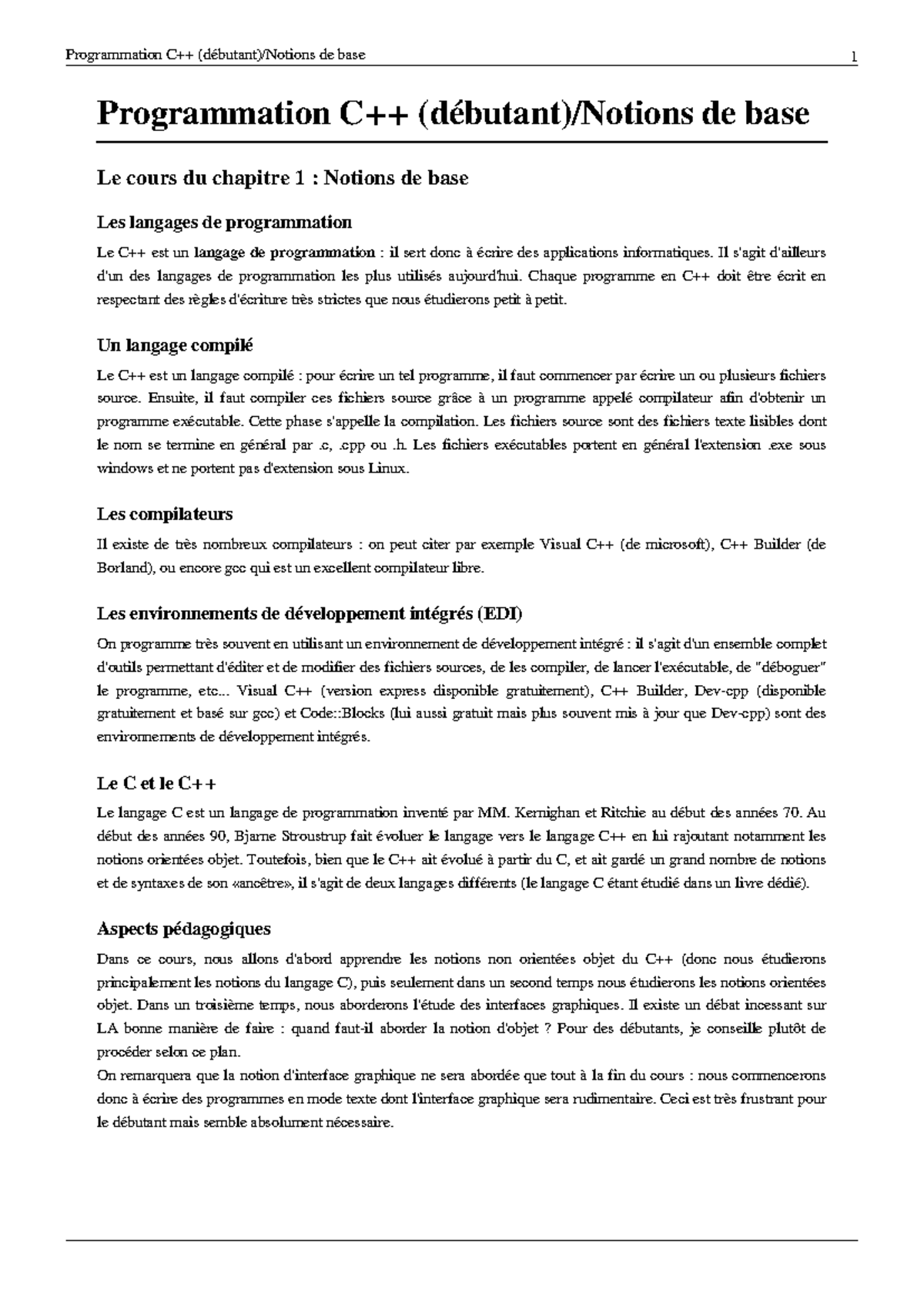 Chap 1 Notions De Base C Programmation C Débutantnotions De