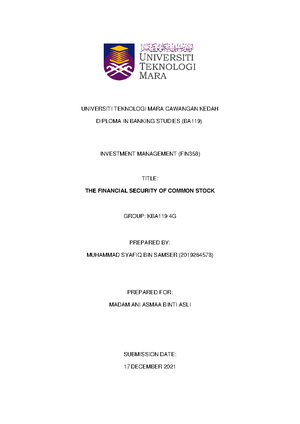 FIN358 Group Assignment - INVESTMENT MANAGEMENT(FIN358) TITLE: THE ...