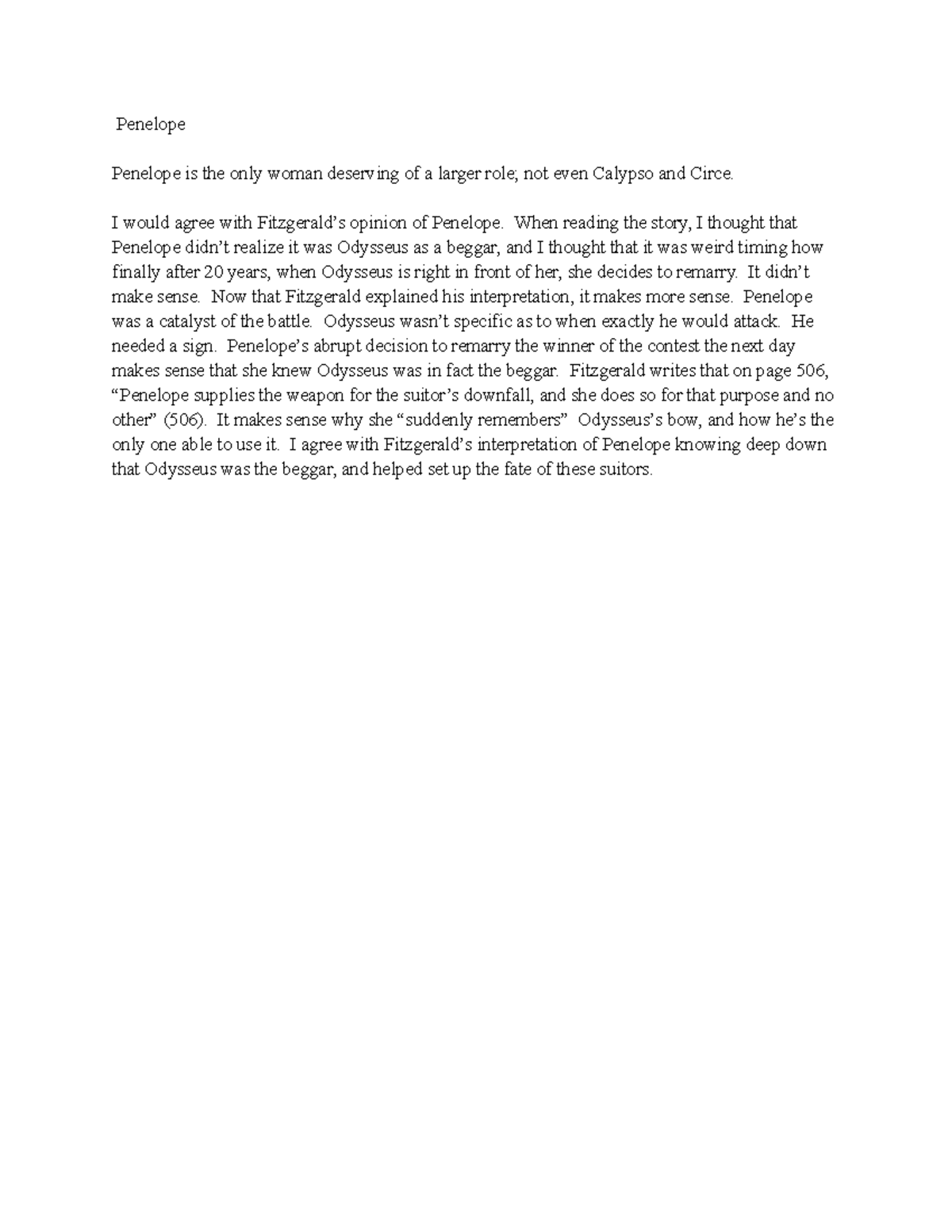 Journal Entry 26 Analysis of Penelope Odyssey - Penelope Penelope is ...