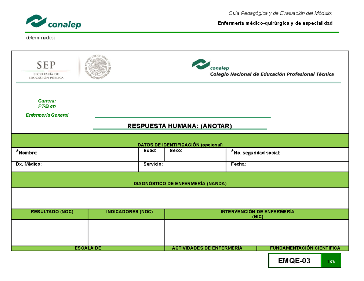 Formato Place Emque - determinados: Carrera: PT-B en Enfermería General ...