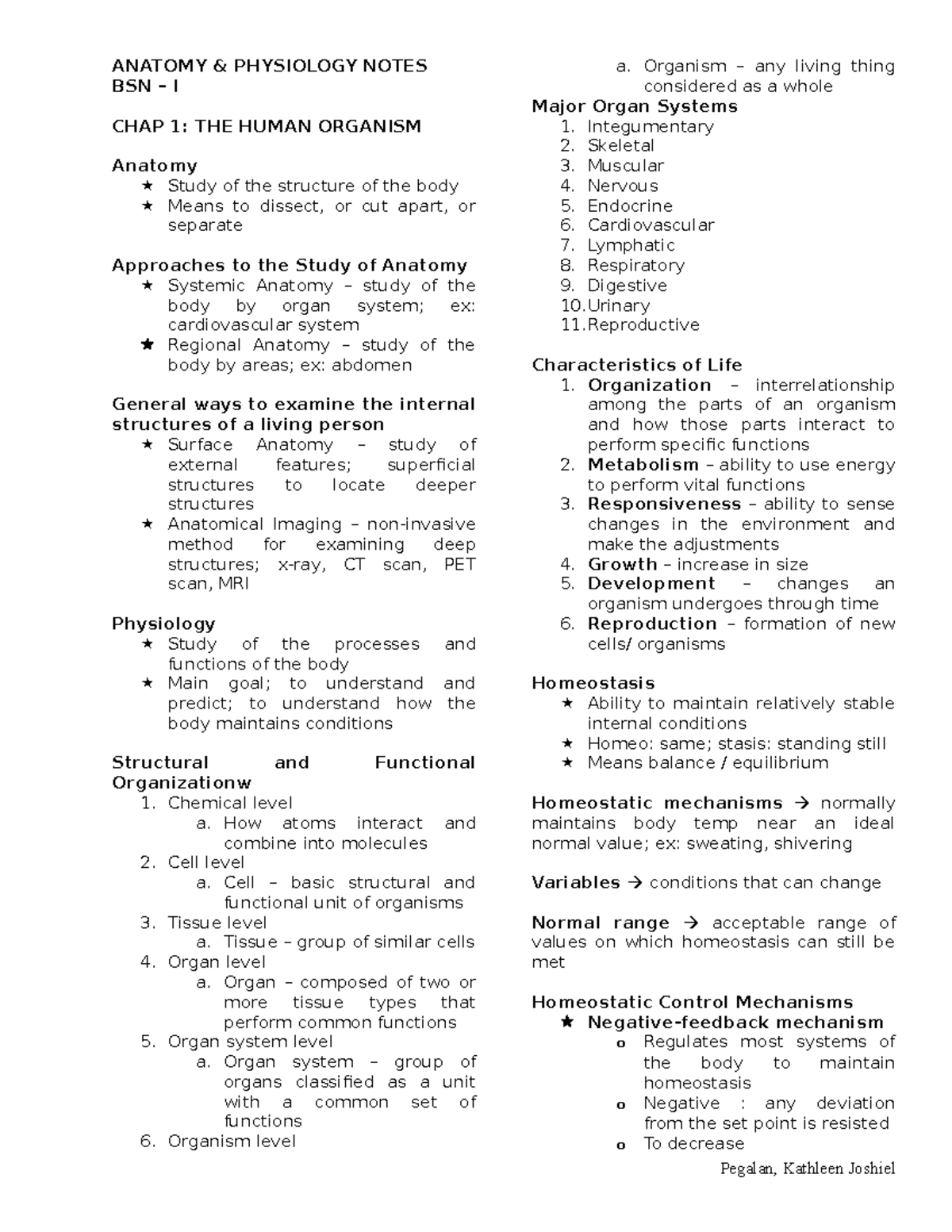 Anatomy AND Physiology BY KAT - ANATOMY & PHYSIOLOGY NOTES BSN – I CHAP ...