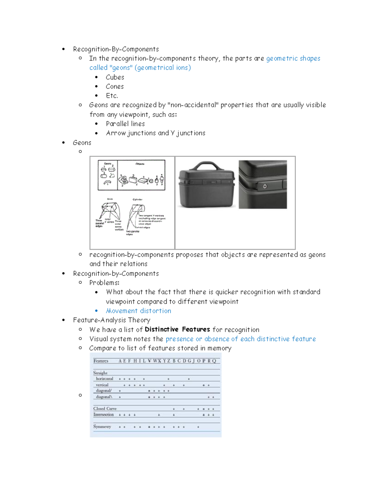 Cognitive psych notes-6 - Recognition-By-Components o In the ...