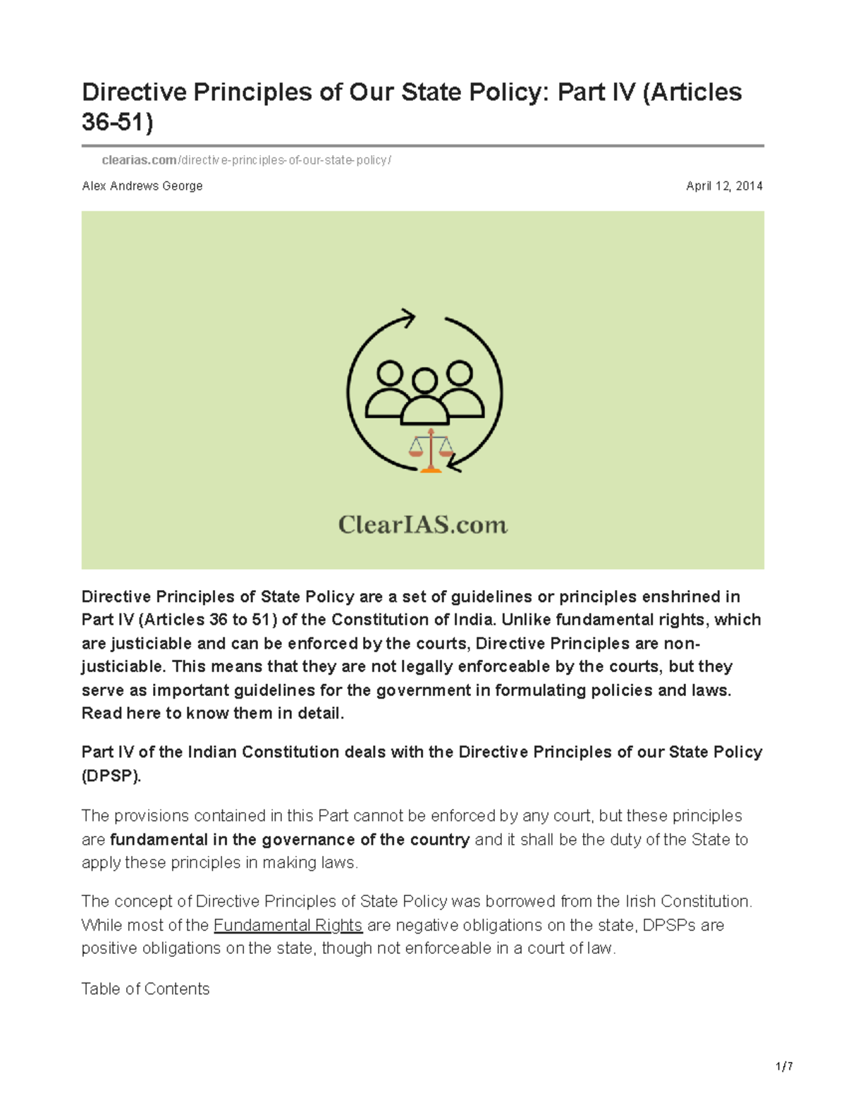 Clearias.com-Directive Principles of Our State Policy Part IV Articles ...