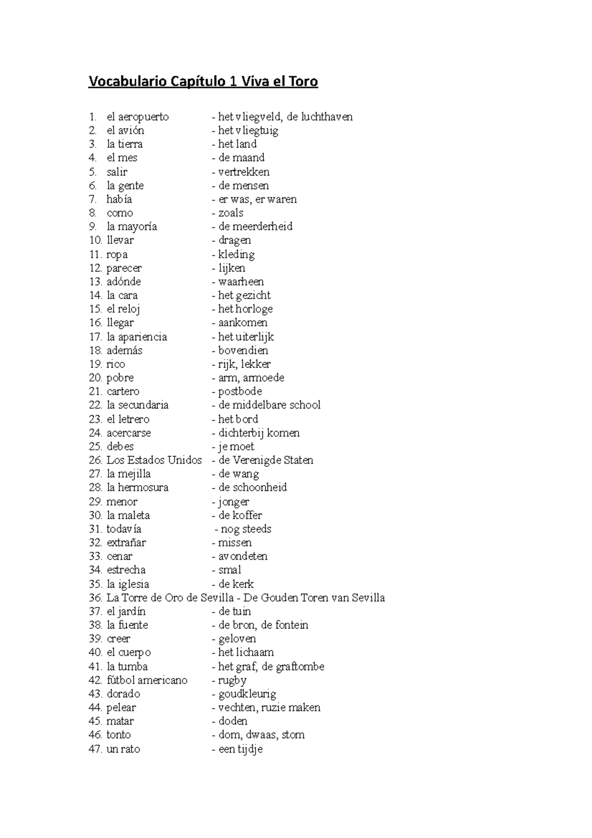 Voca Cap 1 Viva el Toro - Voca Cap 1 Viva el Toro - Vocabulario ...
