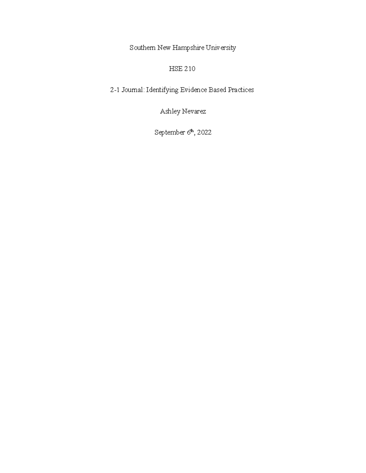 HSE 210 2-1 Journal - Southern New Hampshire University HSE 210 2-1 ...
