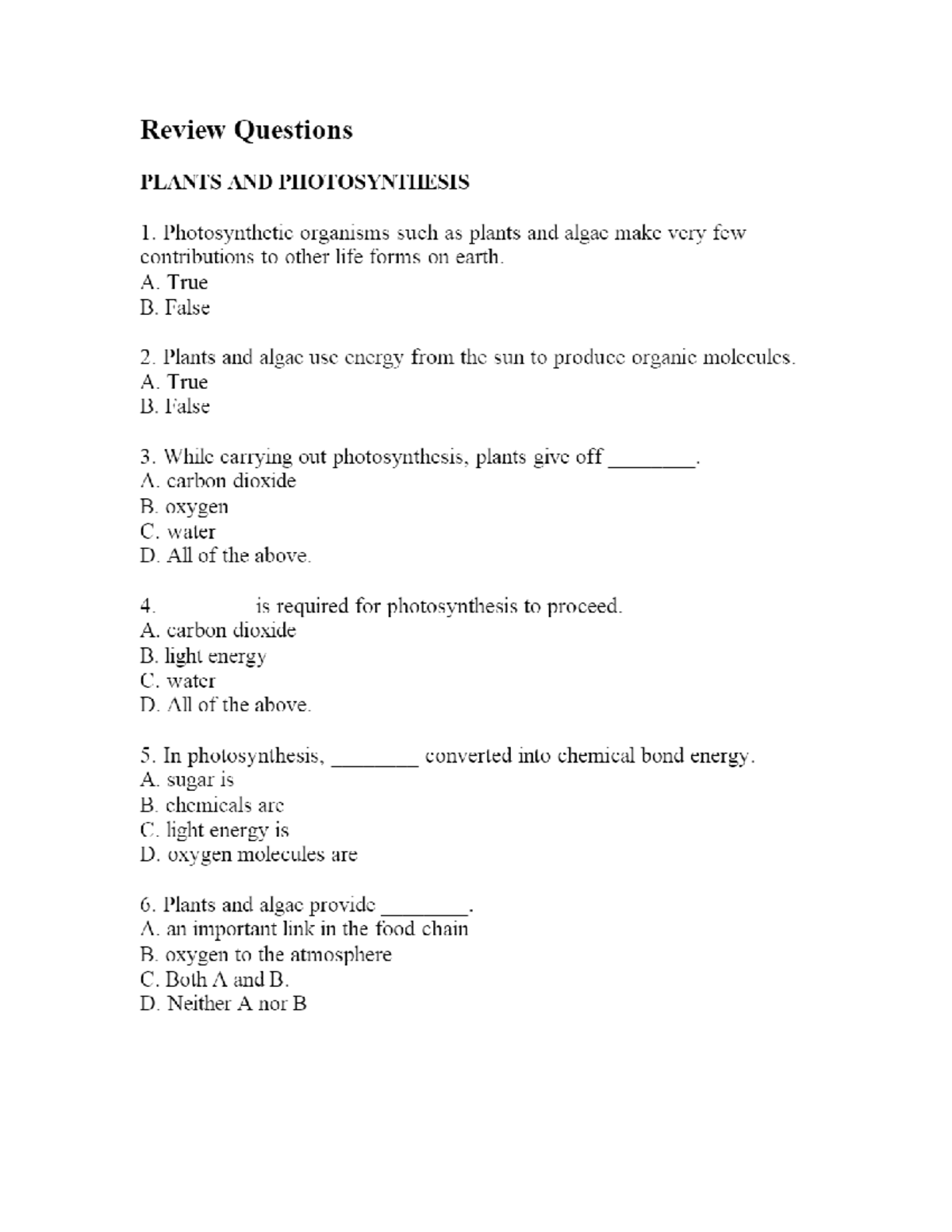 Plants AND Photosynthesis QUIZ - BIOLUA103 - Studocu