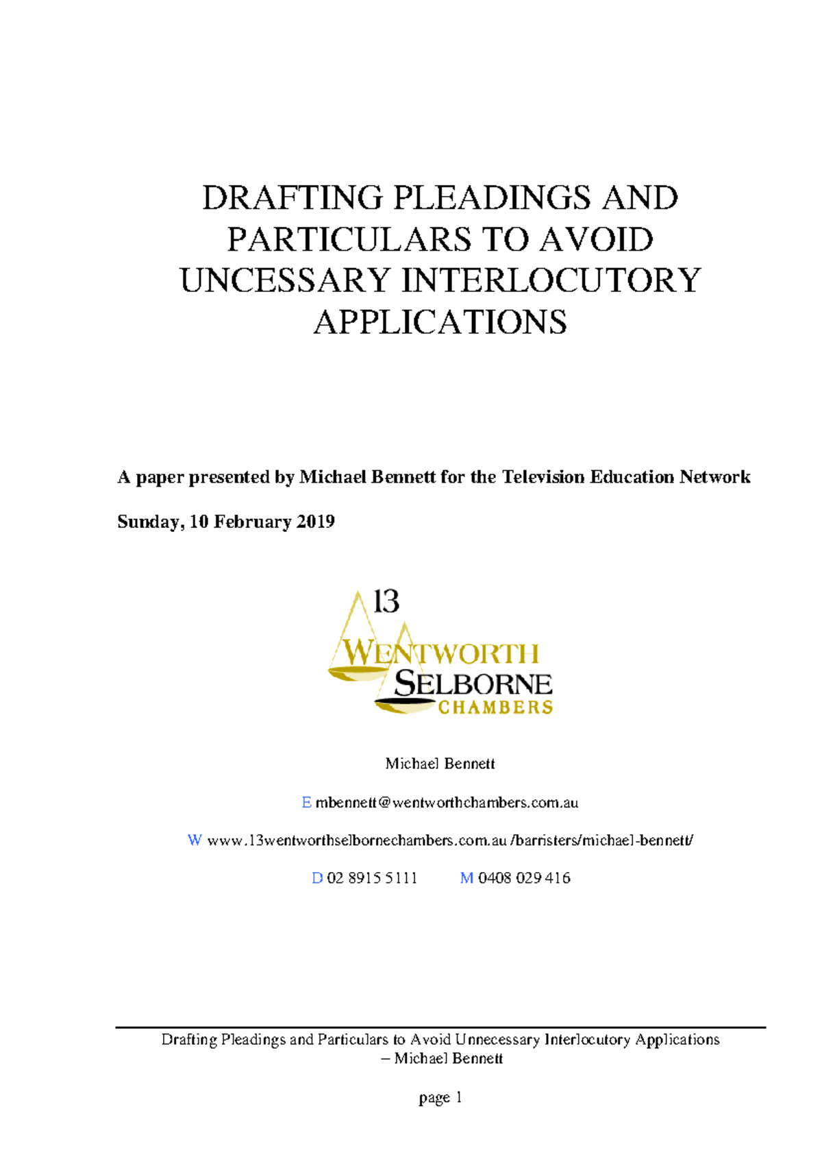 2019 Drafting Pleadings and Particulars to Avoid Unecessary ...