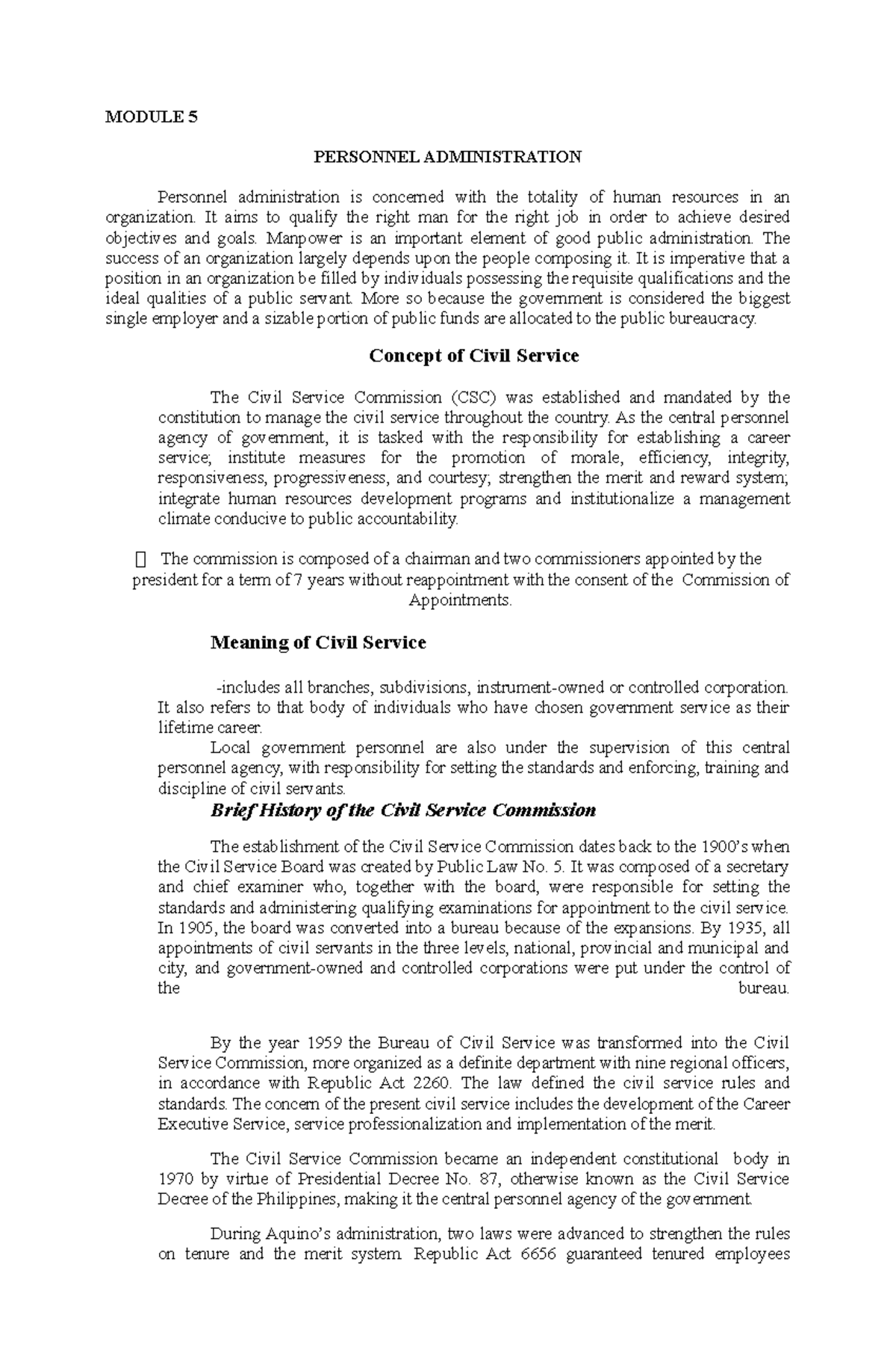 Module 5- Personnel Administration - MODULE 5 PERSONNEL ADMINISTRATION ...