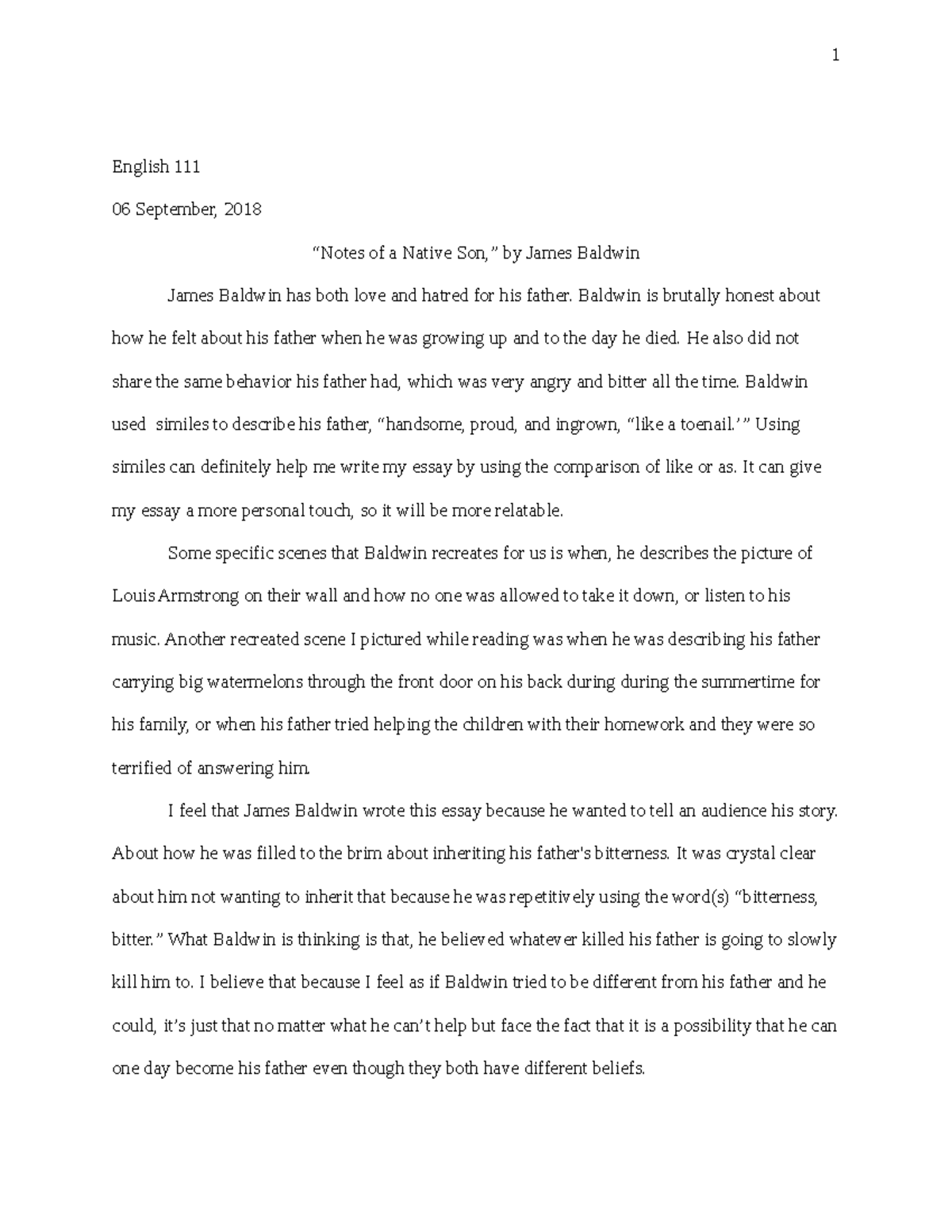 RR#2 ENG 111 - DB answer - 1 English 111 06 September, 2018 “Notes of a ...