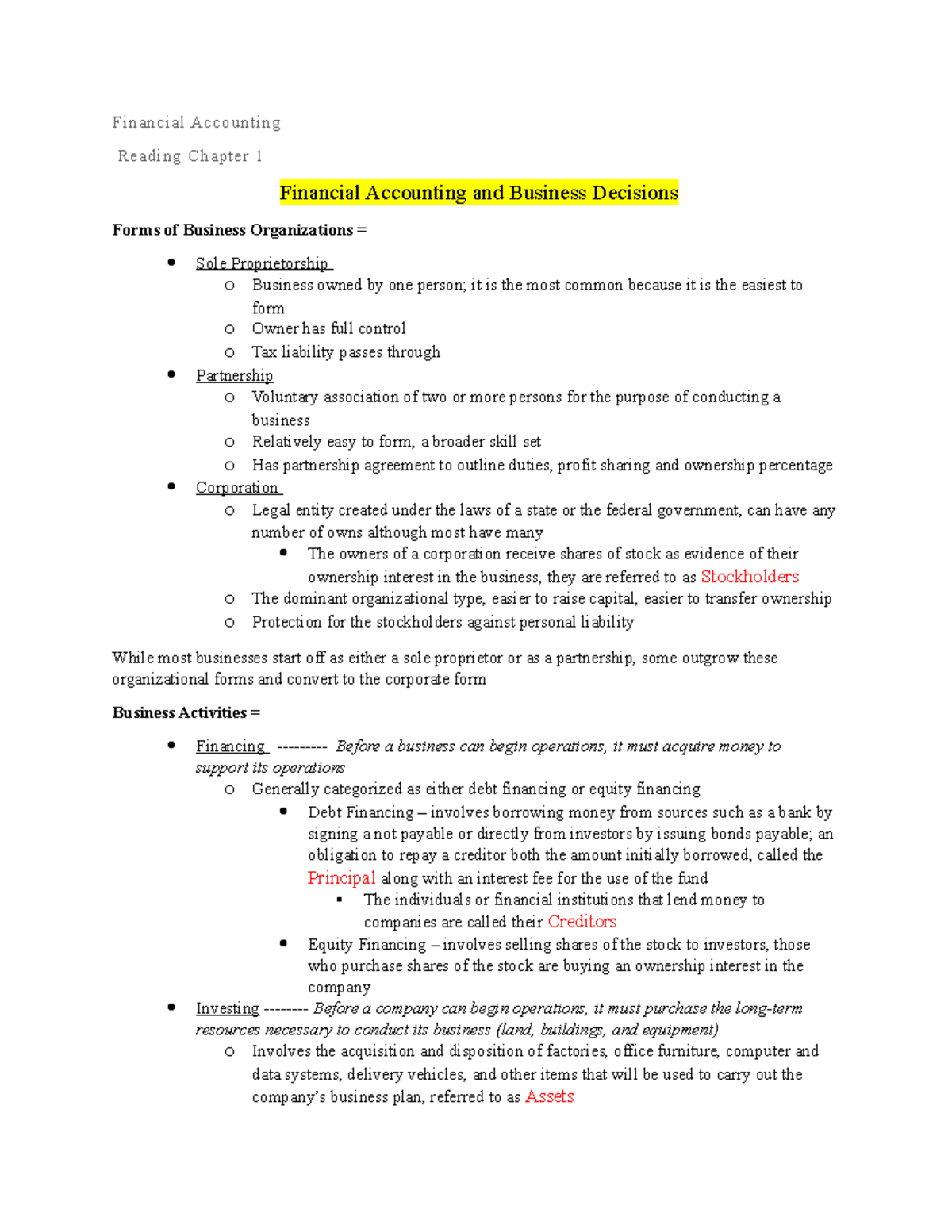 Chapter 1 - Professor Stewart Smith - Financial Accounting Reading ...