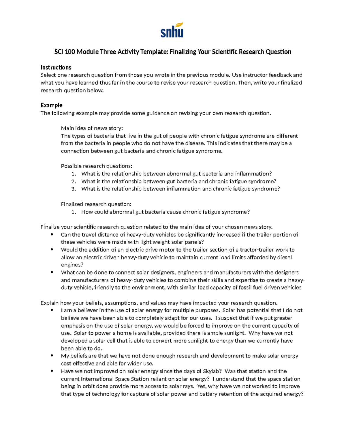SCI 100 Module Three Activity - Use instructor feedback and what you ...
