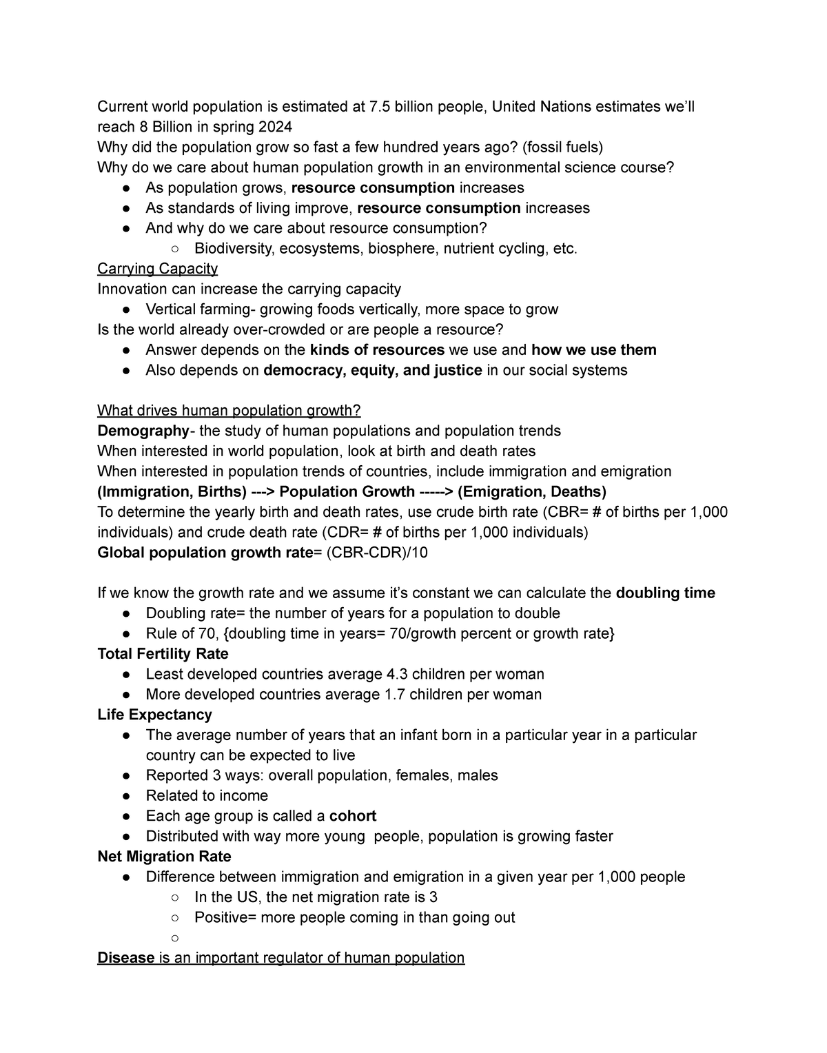 Environmental Science Human Populations - Google Docs - Current world ...