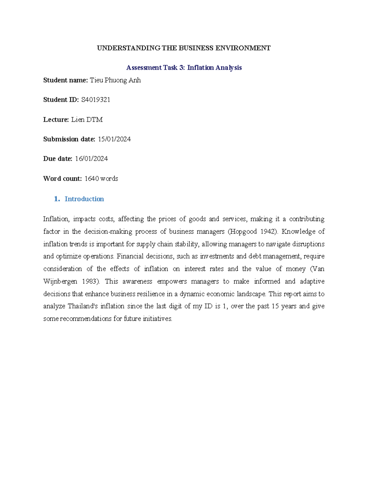 Assignment 3 BUSM2565 G21 S4019321 - UNDERSTANDING THE BUSINESS ...