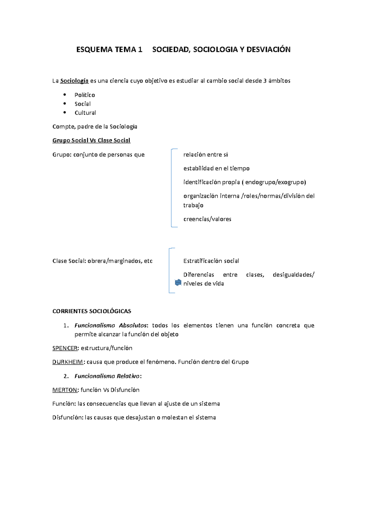 Esquema TEMA 1 Sociología - ESQUEMA TEMA 1 SOCIEDAD, SOCIOLOGIA Y DESVIACIÓN La Sociología es ...