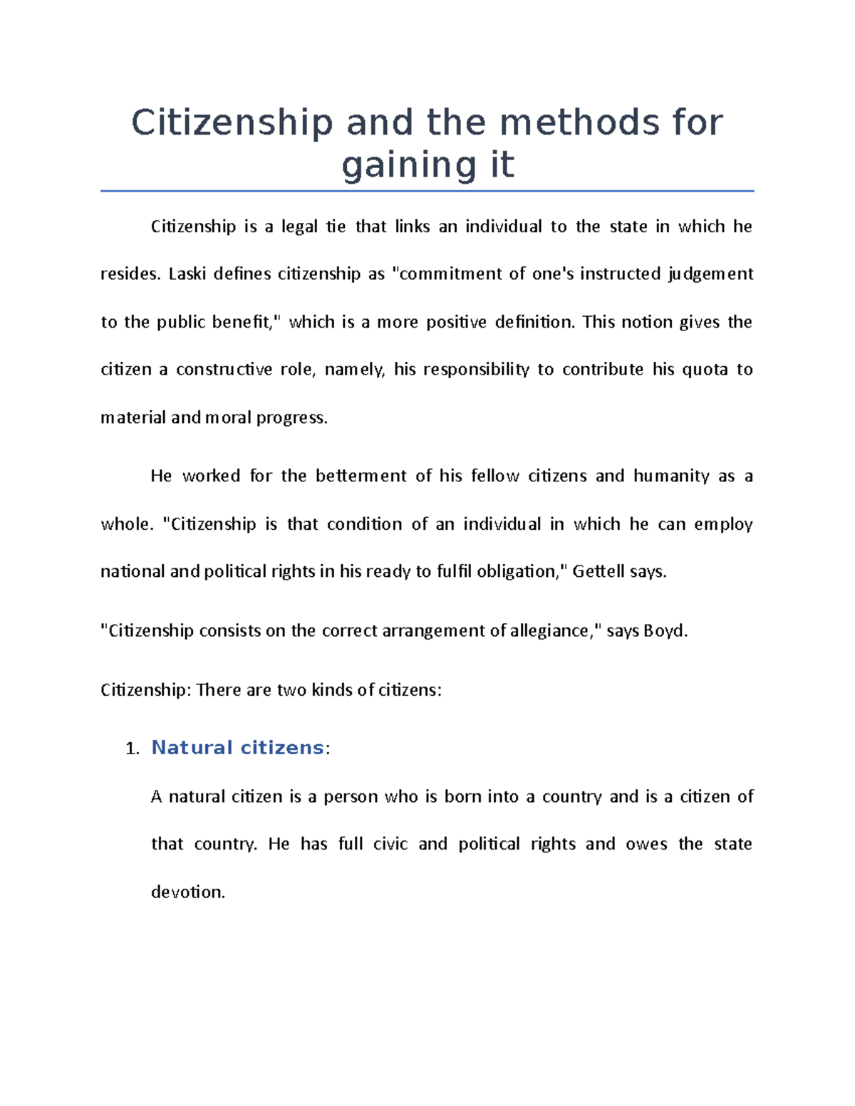 Citizenship and the methods for gaining it - Citizenship and the ...