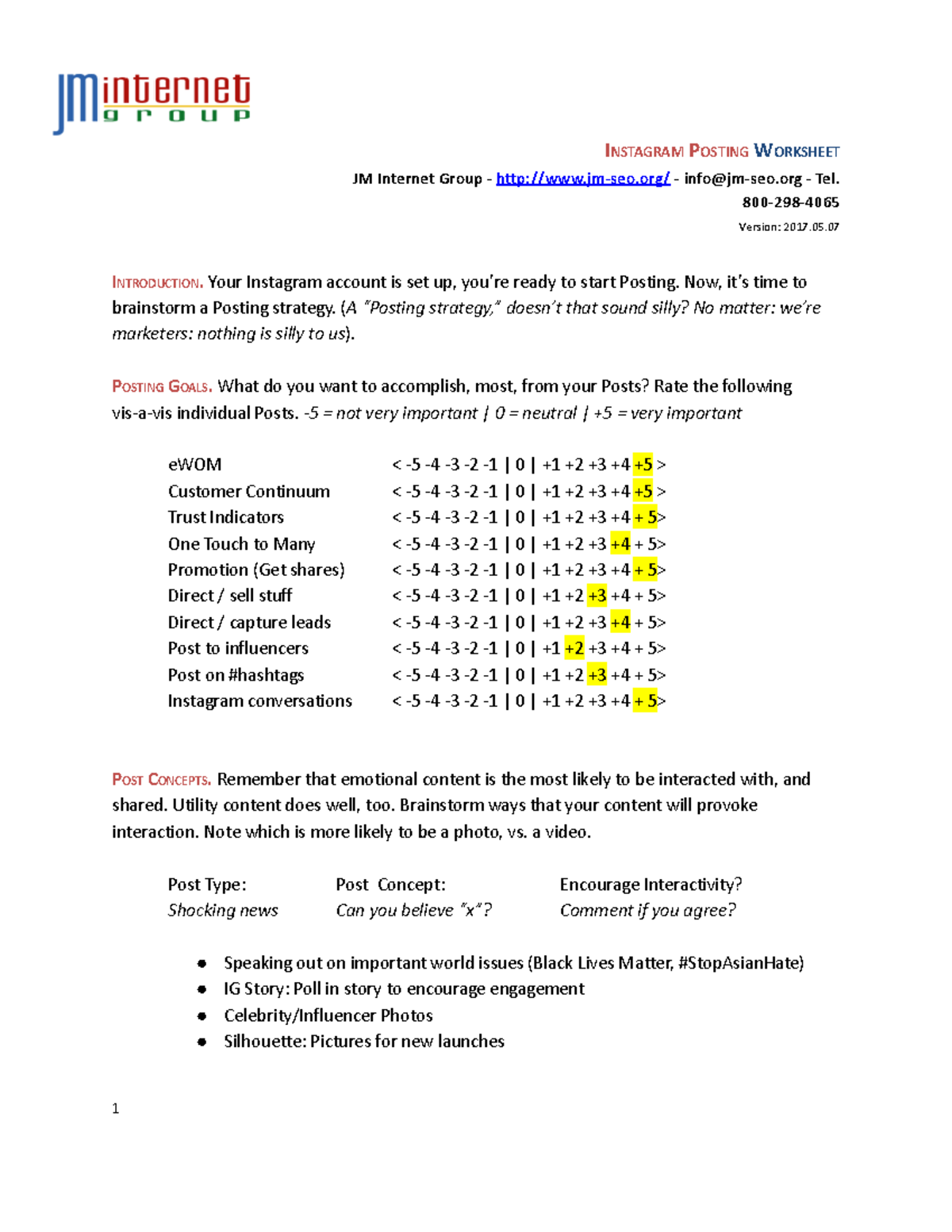 Instagram Posting Worksheet - INSTAGRAMPOSTINGWORKSHEET JM Internet ...