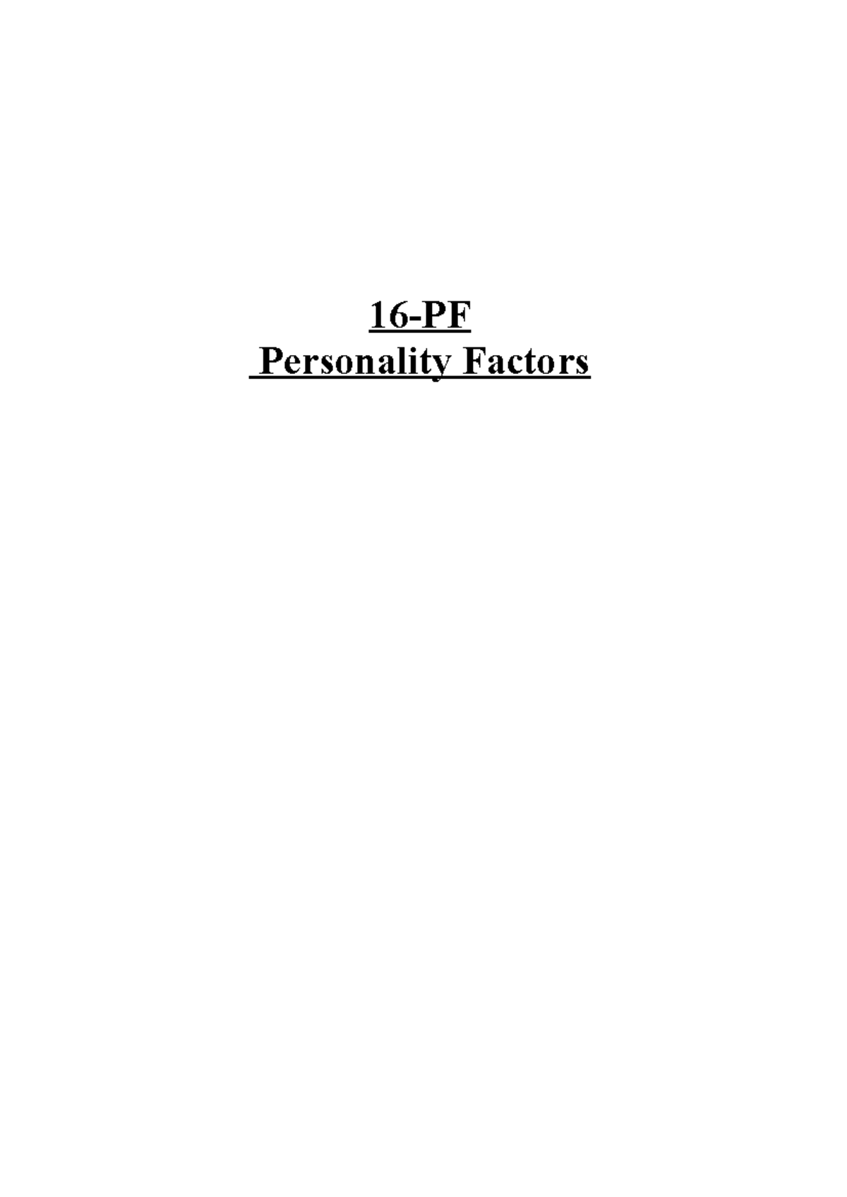 16 Personality factors questionnaire by Raymond Catell 2024 In terms of ...