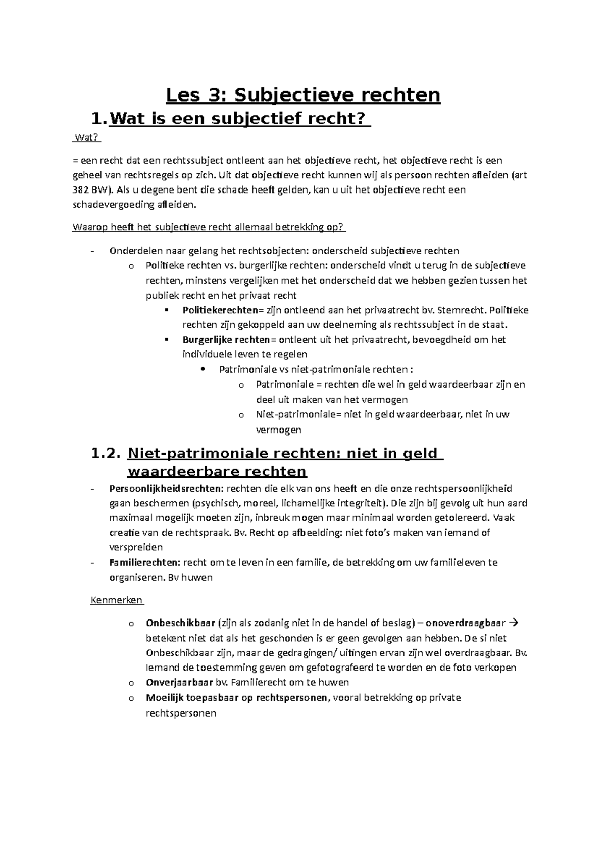 Inleiding privaatrecht - les 3 - Les 3: Subjectieve rechten 1 is een ...