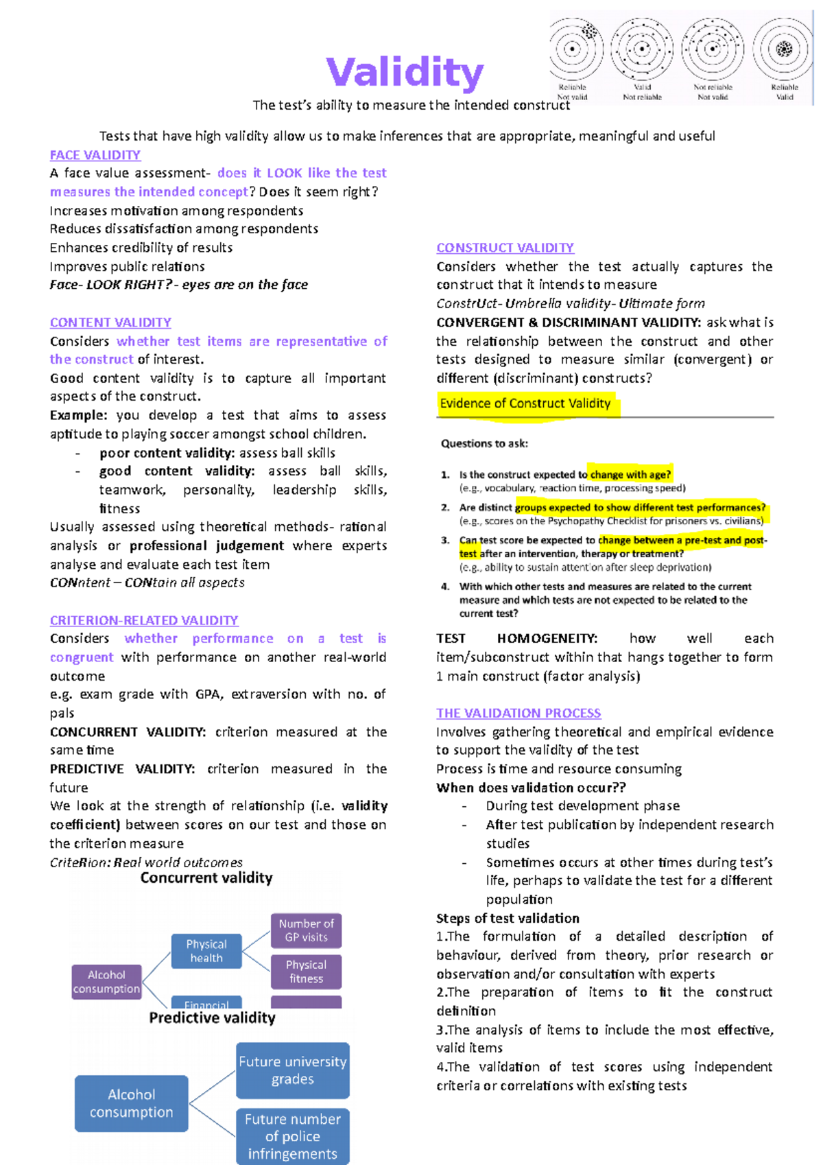 Week 4- Validity - Validity The test’s ability to measure the intended ...