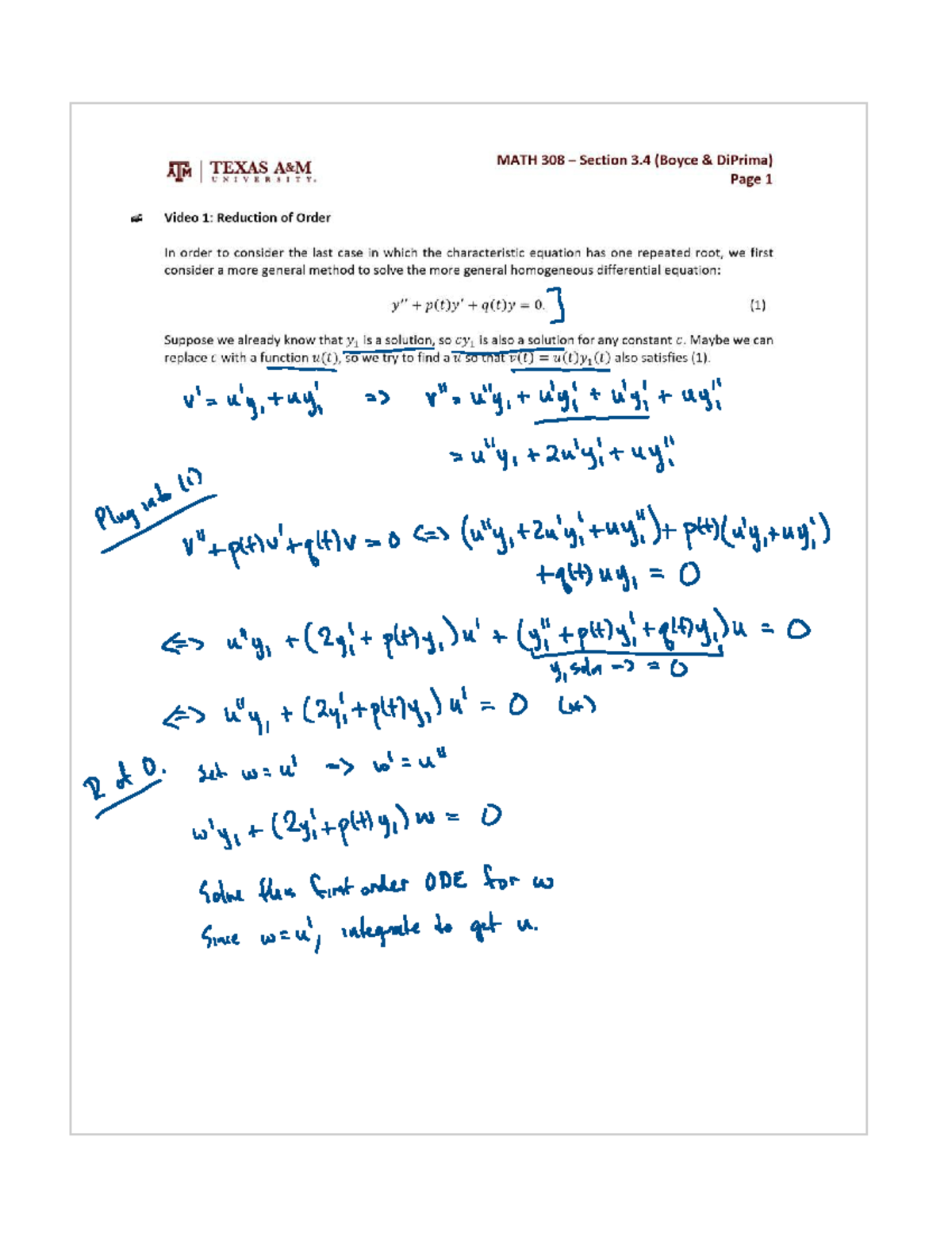 Diff EQ - 3.4 Completed (Boyce Di Prima) - ATM TEXAS MATH 308 Section 3 ...